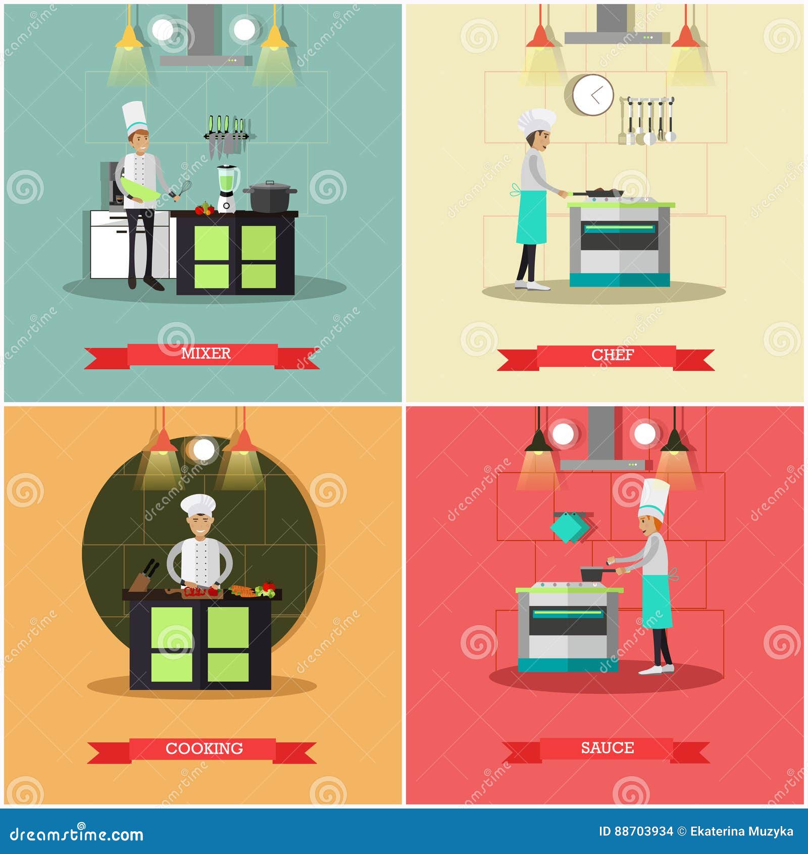 Vector Set of Kitchen Posters, Banners in Flat Style Stock Vector ...
