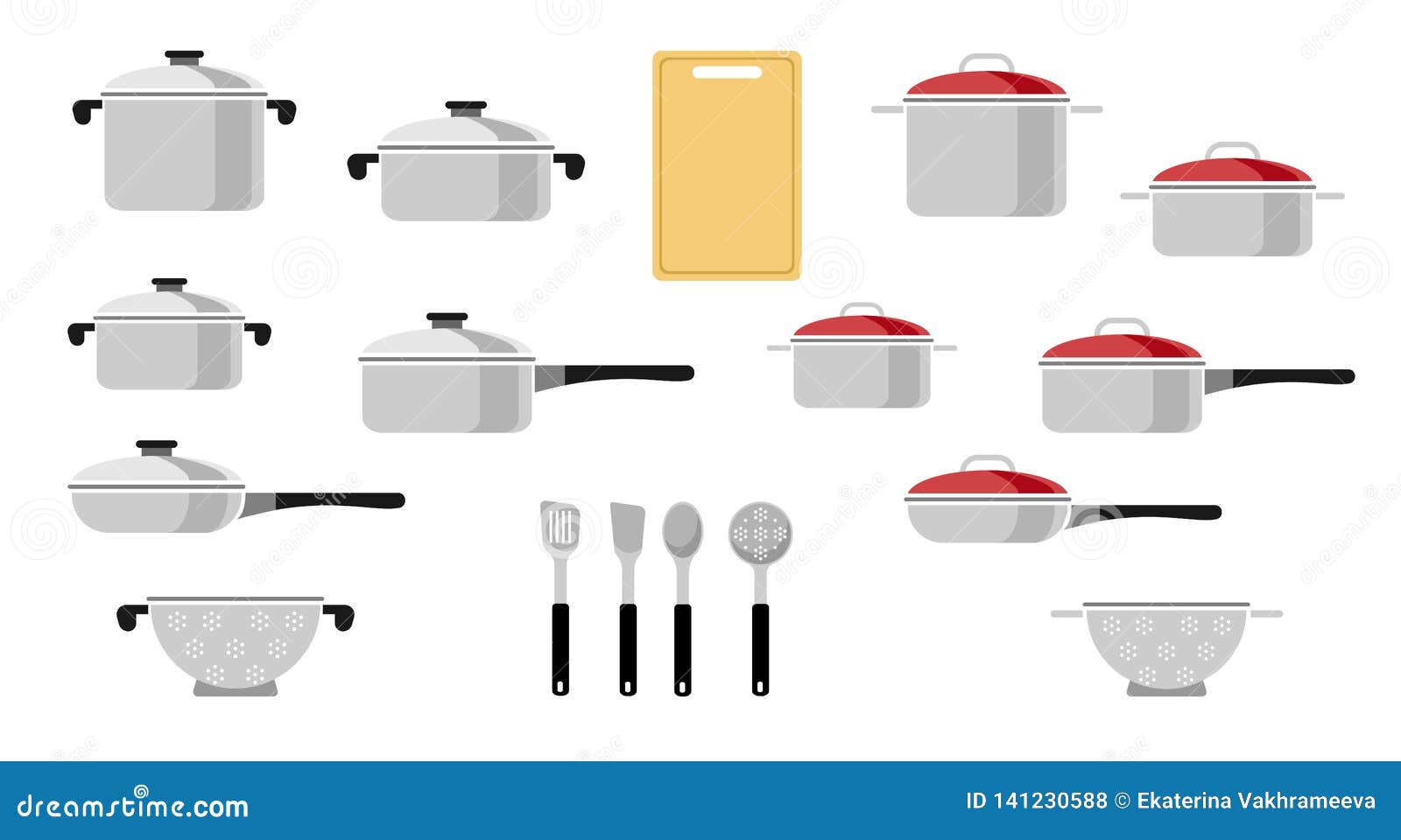 Vector Set of Kitchen Pots. Vector Illustration of a Flat Style on ...
