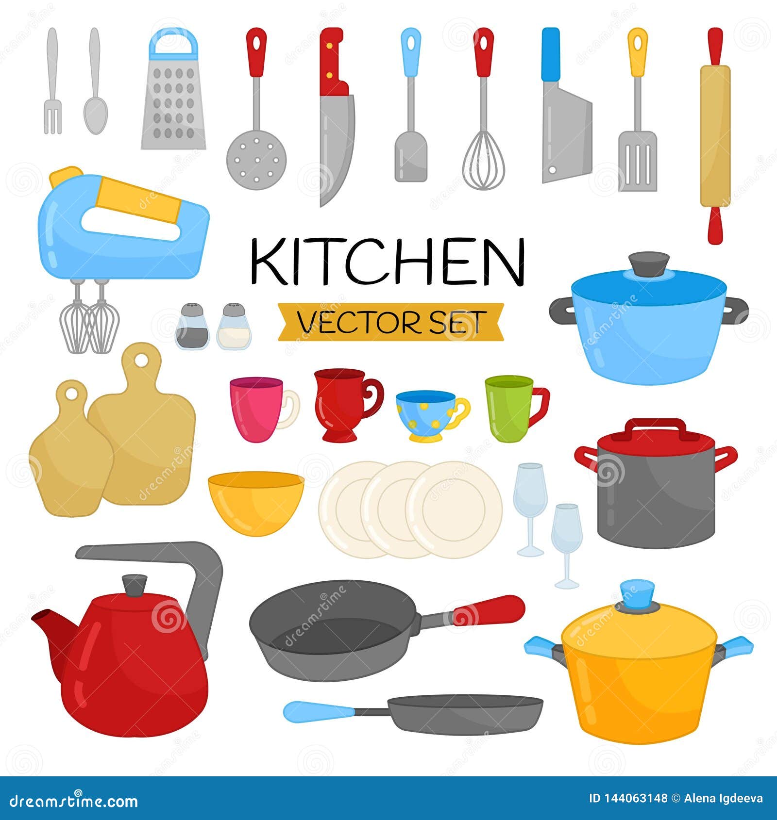 Vector Set of Kitchen Utensils. Stock Vector - Illustration of home ...