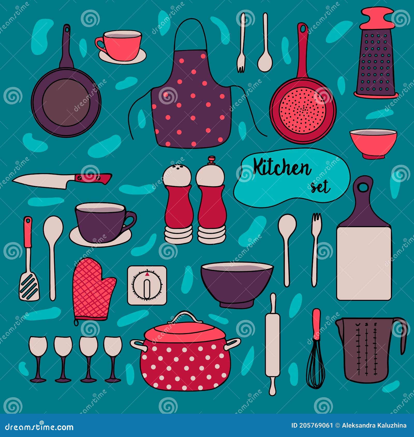 Vector Set Kitchen Utensils Illustration Stock Vector - Illustration of ...