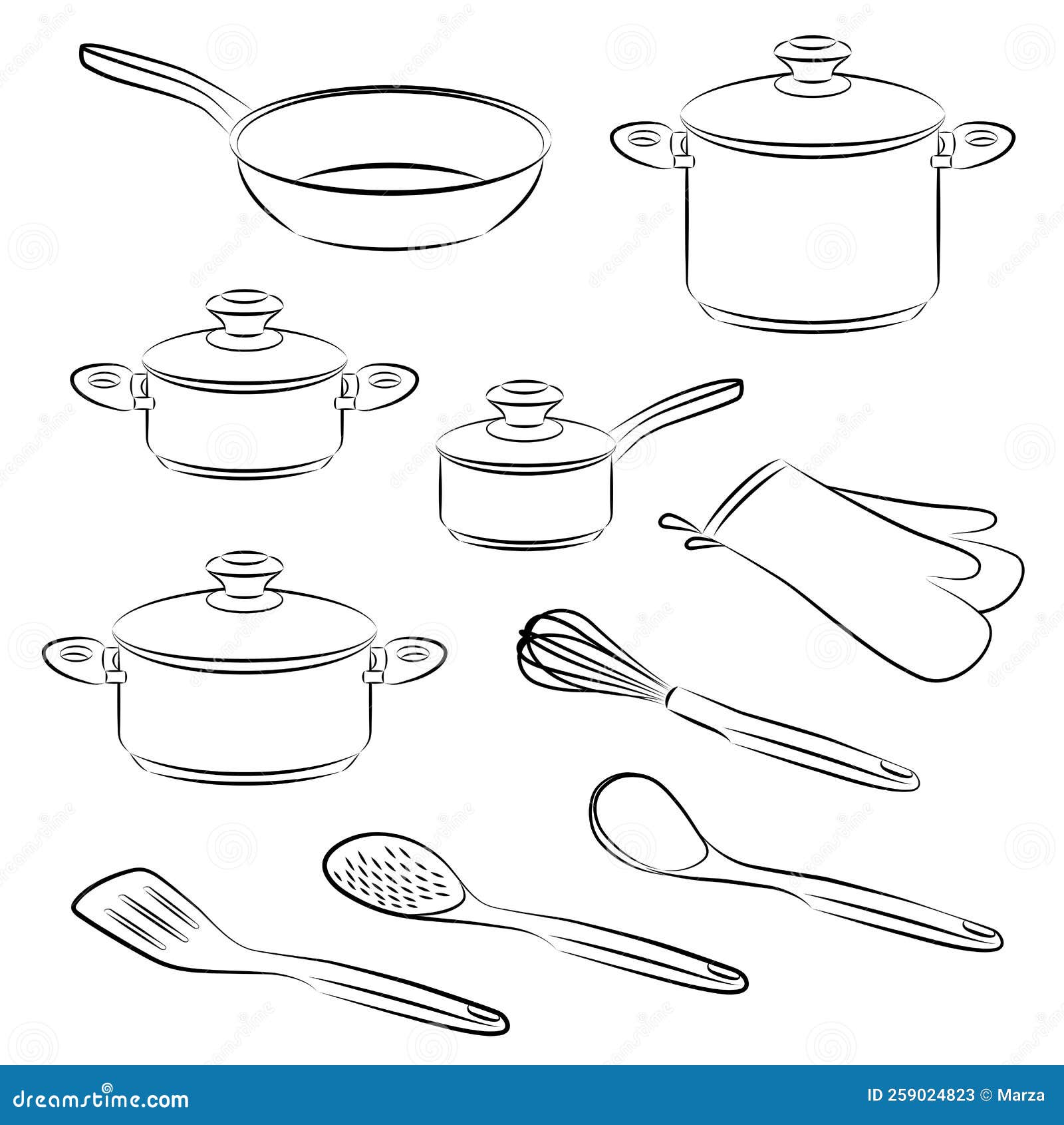 Vector Set of Kitchen Utensils Isolated on White Background Stock ...