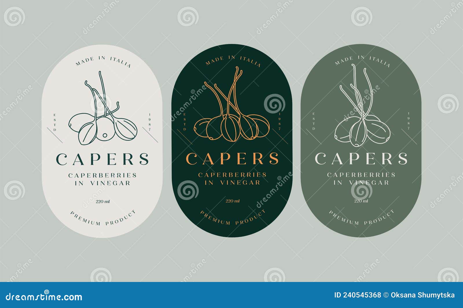 Vector Set Labels with Pickled Capers - Simple Linear Style. Emblems ...