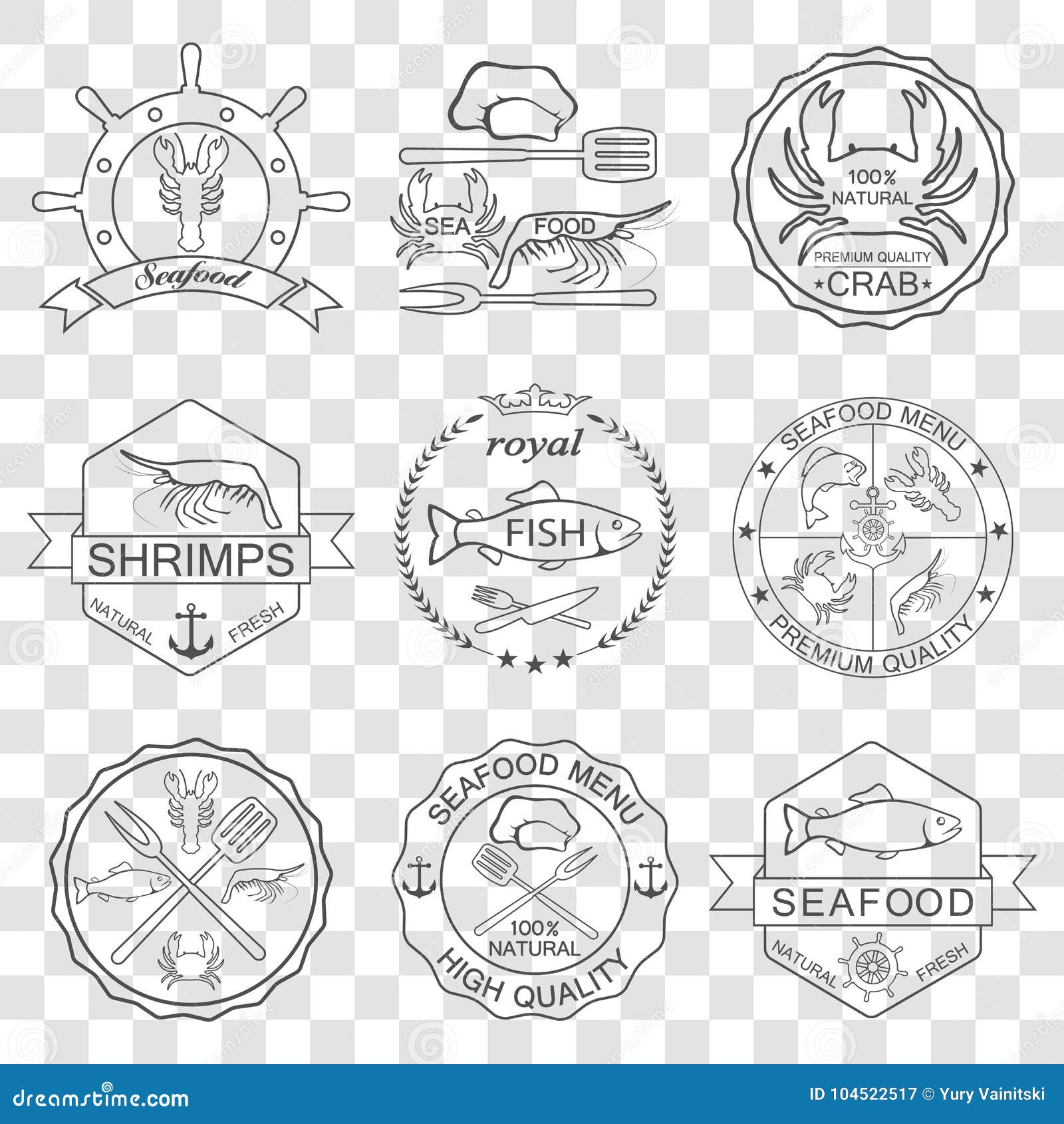 Vector Set of Seafood Labels Stock Vector - Illustration of octopus ...