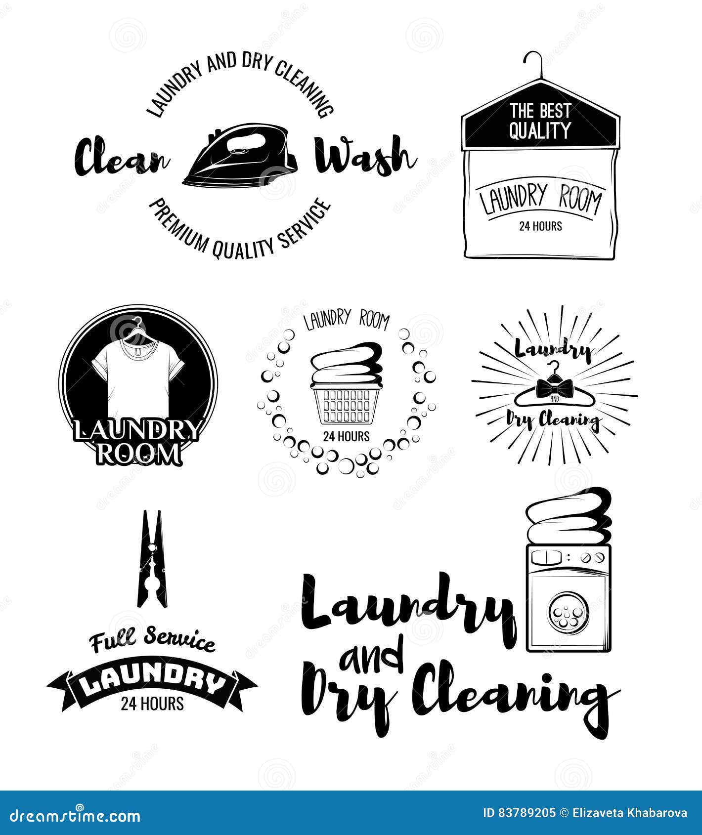 Vector Set of Laundry Labels, Emblems and Design Elements. Laundry Set ...