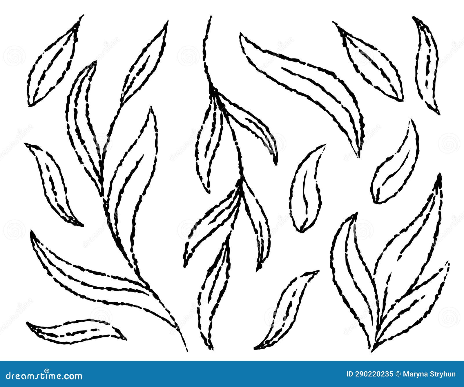 Vector Set of Leaves Drawn with a Brush Simple Graphic Design. Line ...