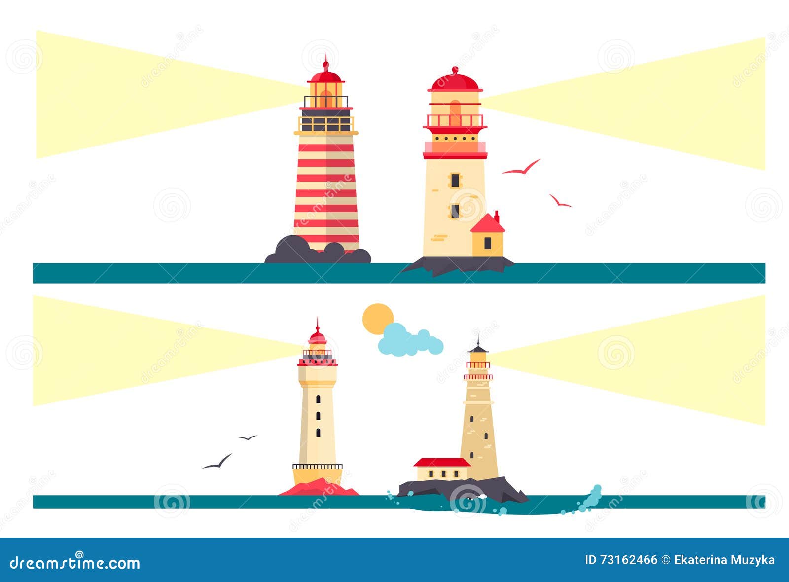 Cartoon Lighthouse, Illustration Sea Tower Construction, Vector ...
