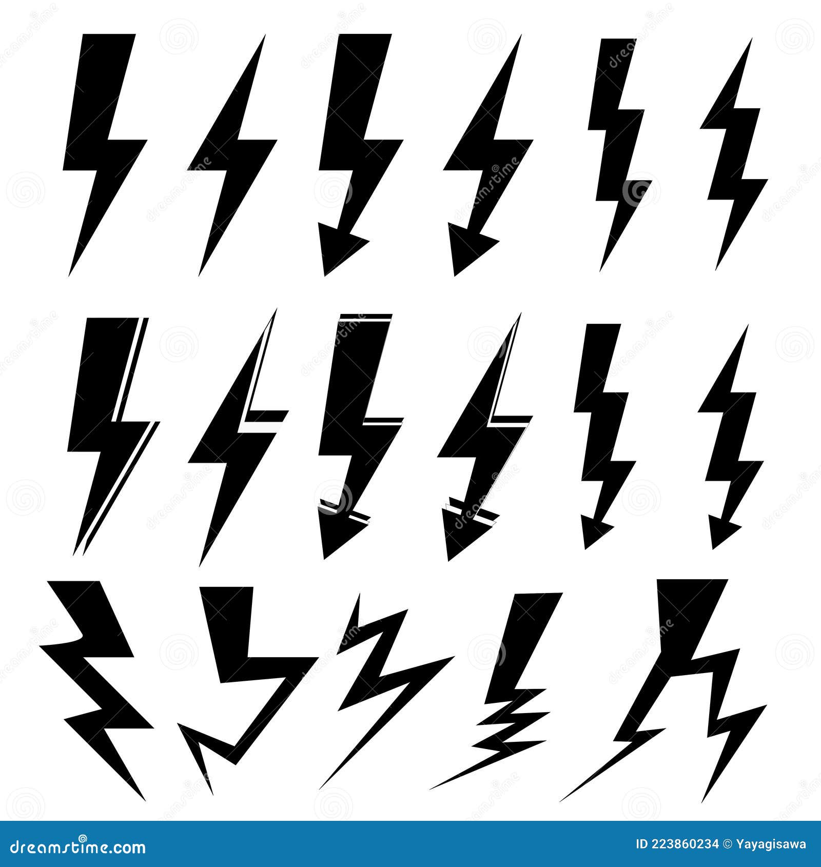 Vector Set of Lightning Illustrations in Black with Various Shapes ...