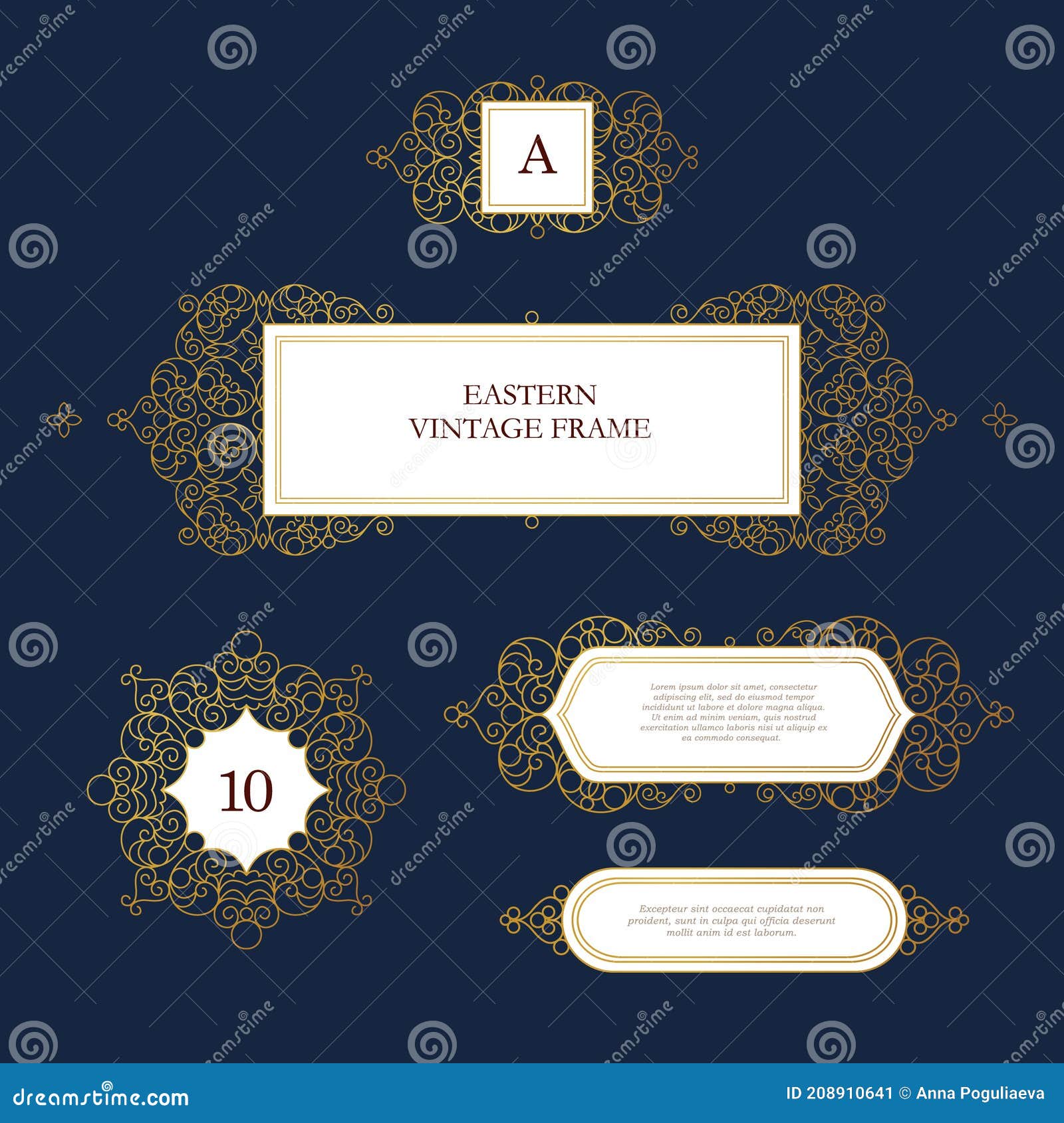 Vector Set of Line Art Frames Borders Vignette in Eastern Style Stock ...