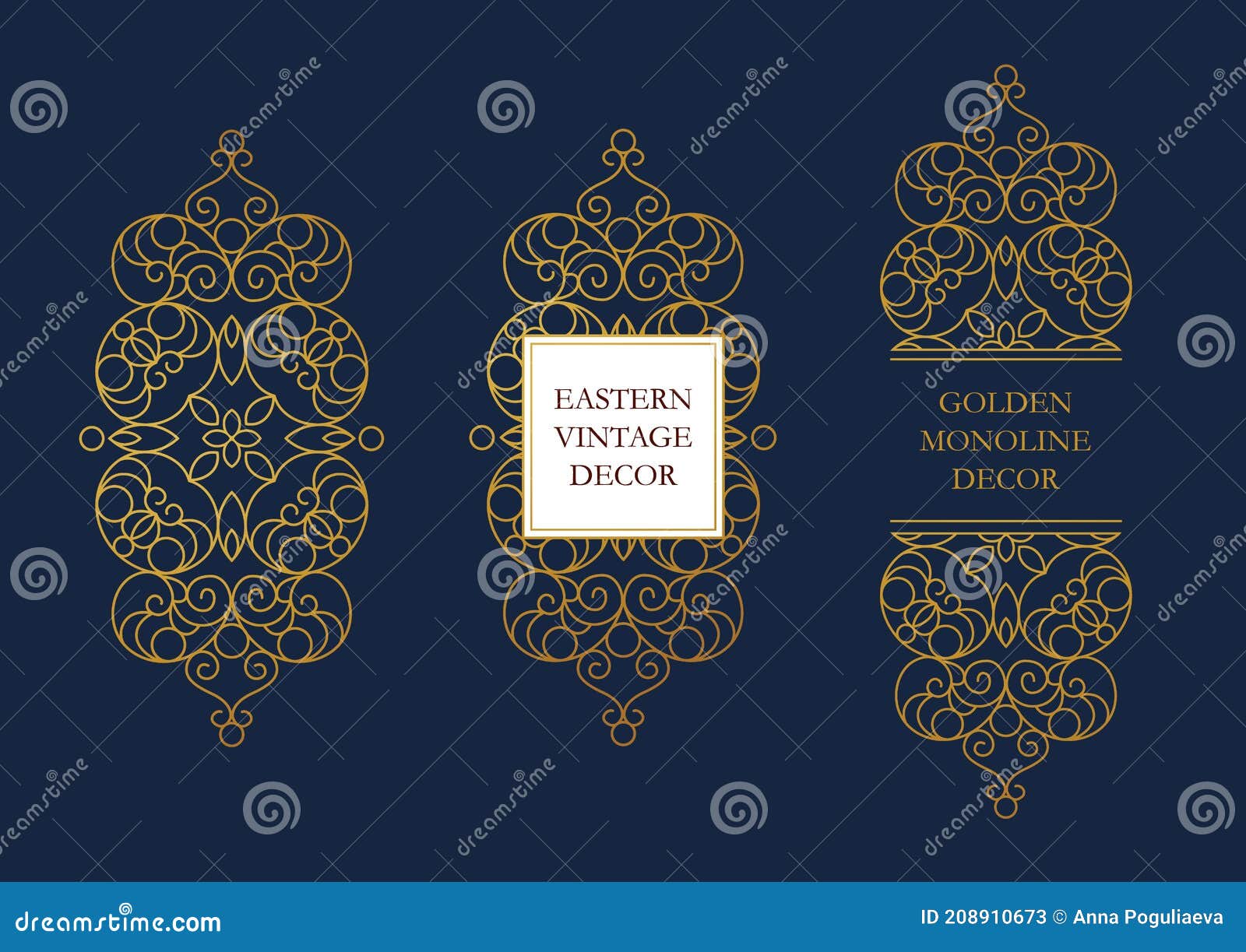 Vector Set of Line Art Frames Borders Vignette in Eastern Style Stock ...