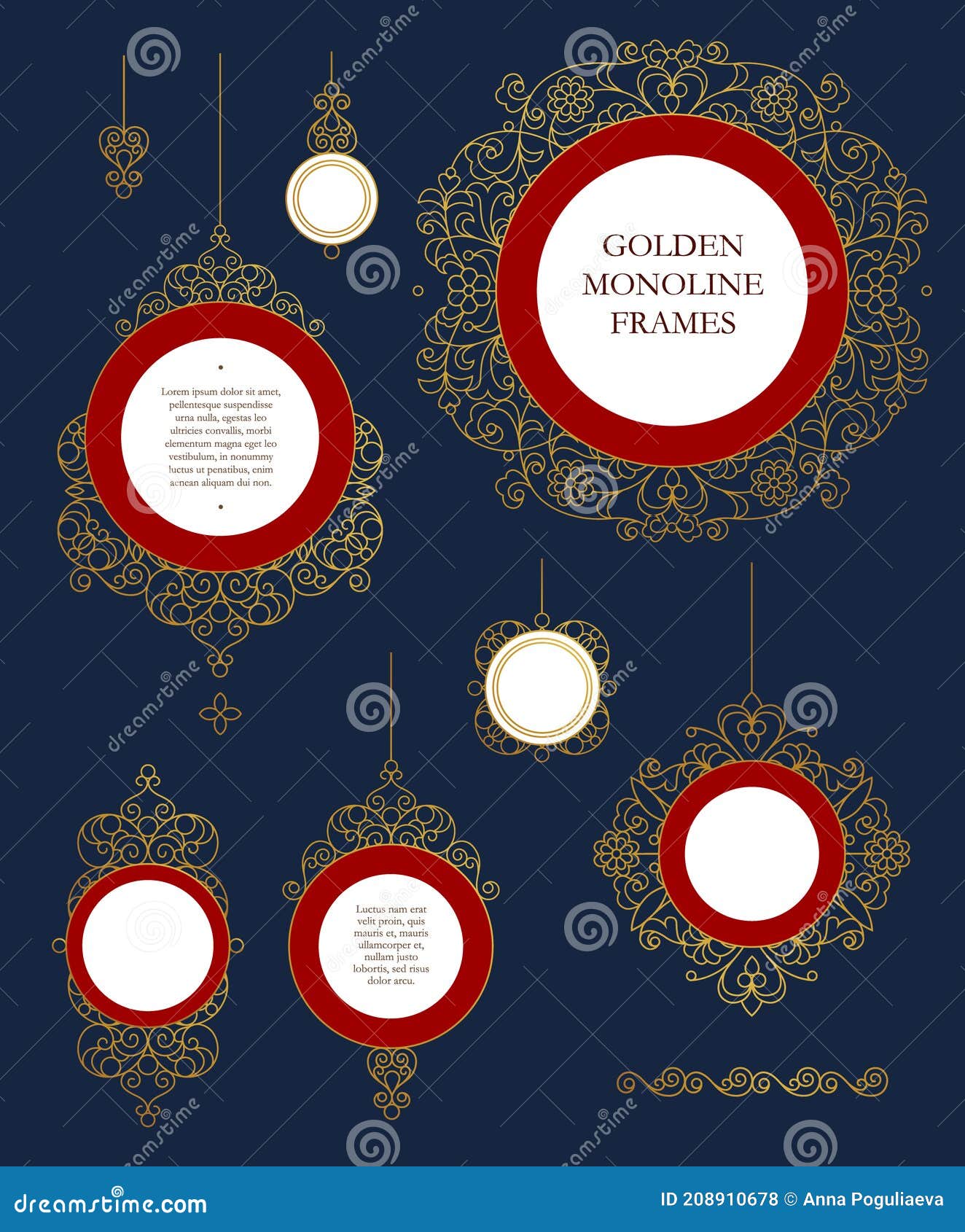 Vector Set of Line Art Frames Borders Vignette in Eastern Style Stock ...