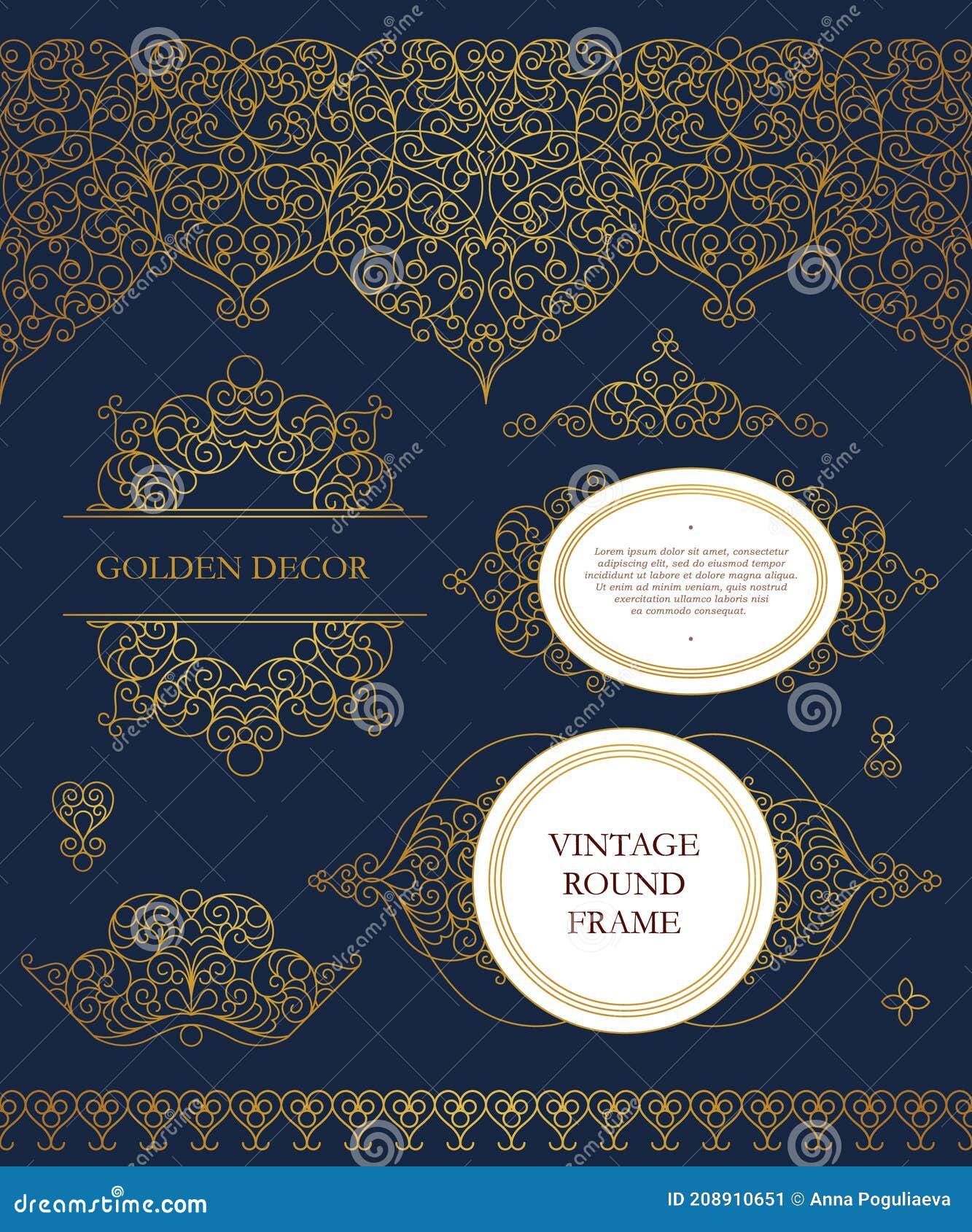 Vector Set of Line Art Frames Borders Vignette in Eastern Style Stock ...