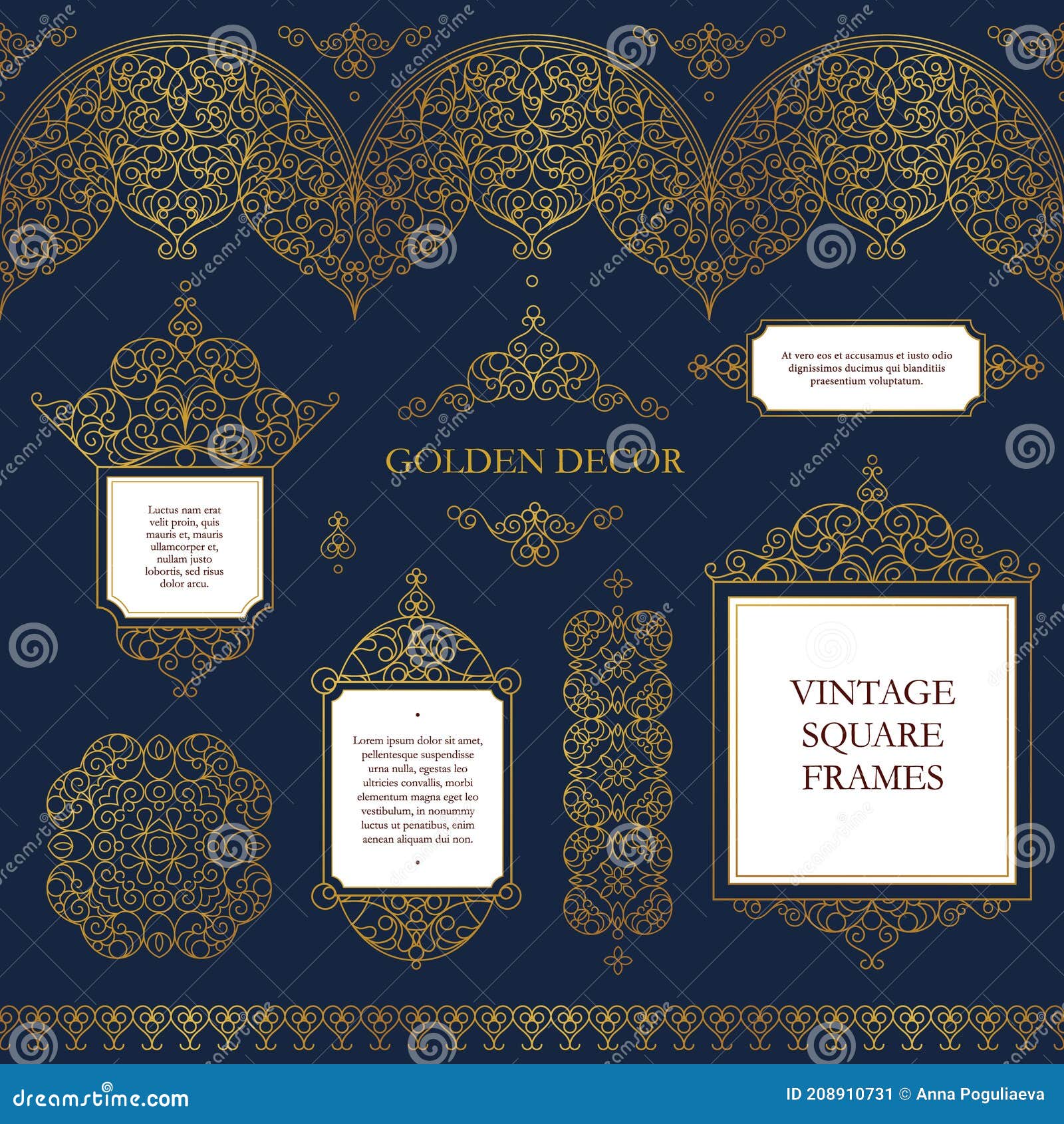 Vector Set of Line Art Frames Borders Vignette in Eastern Style Stock ...