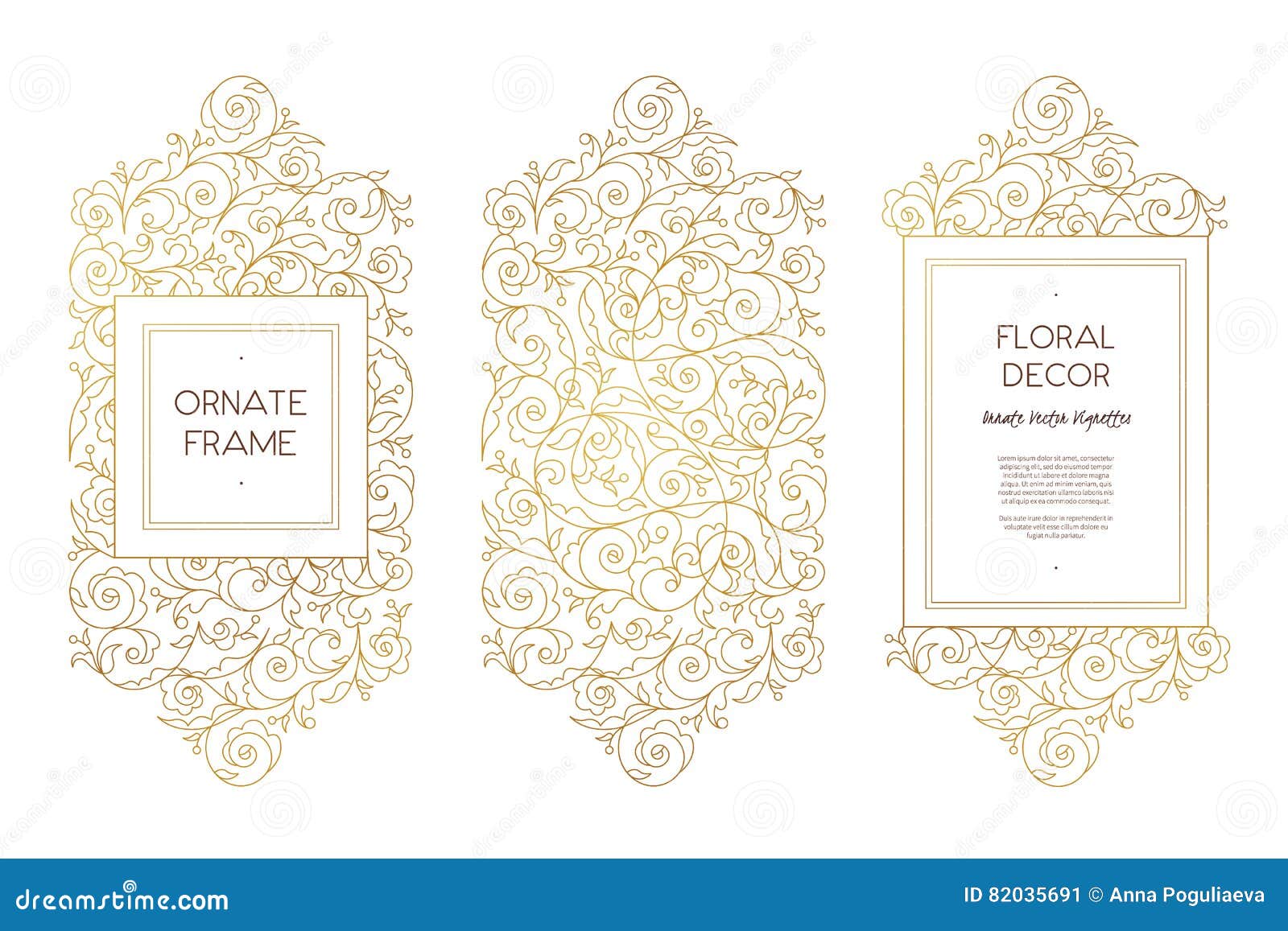 Vector Set of Line Art Frames in Eastern Style. Stock Illustration ...