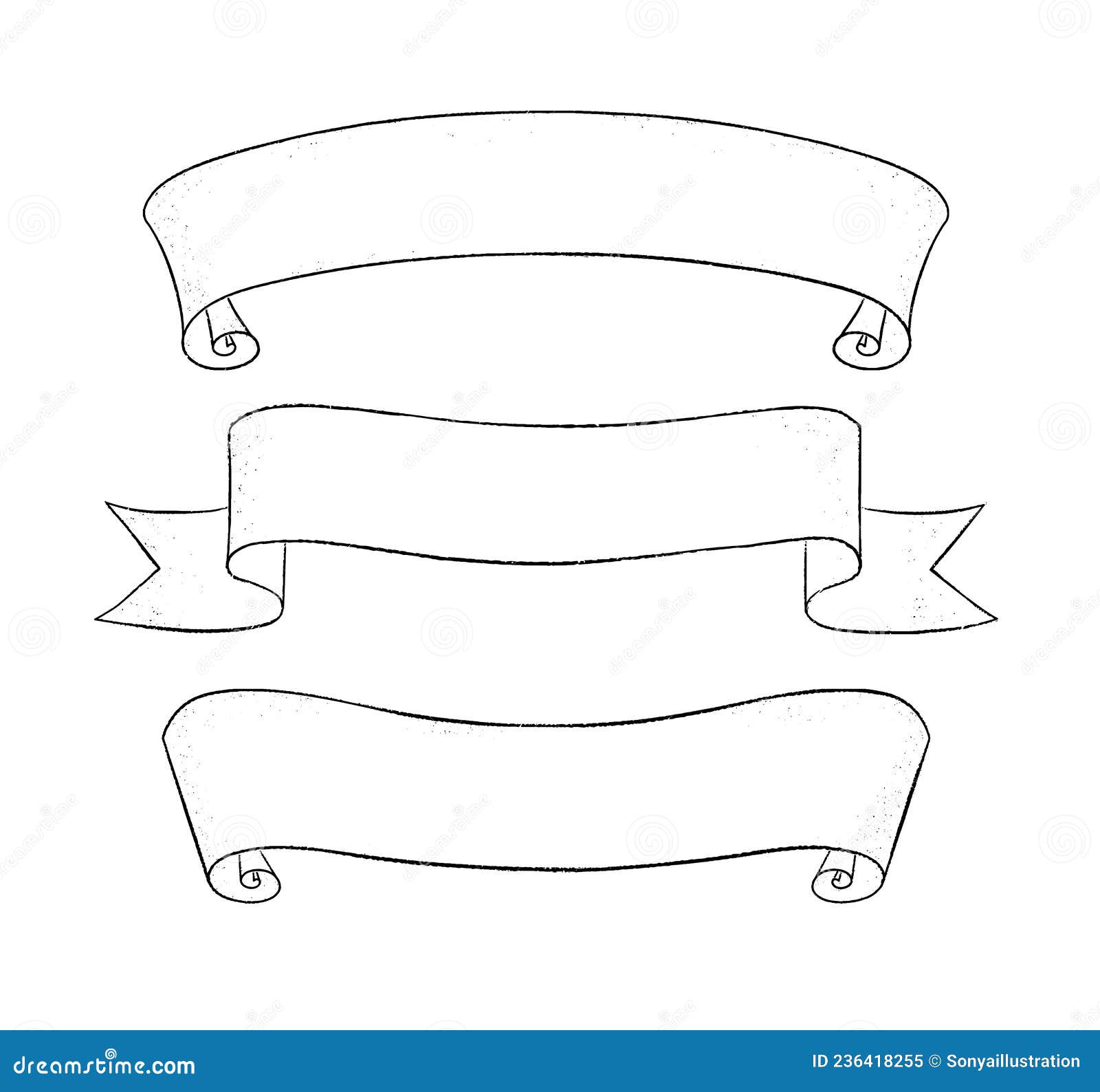 Vector Set of Line Art Ribbon Banners Stock Vector - Illustration of ...