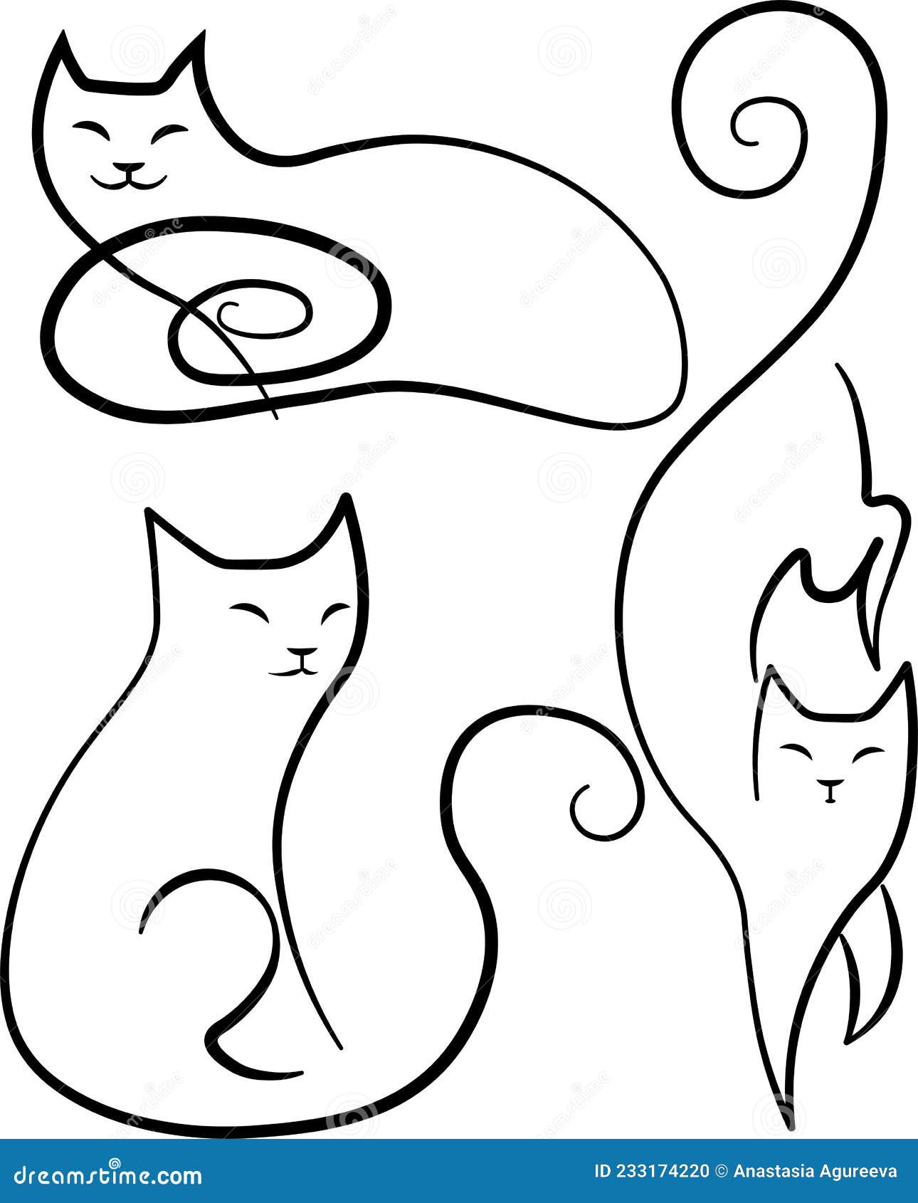 Vector Set of Line Black Cats in Ink Drawing Style Stock Vector ...