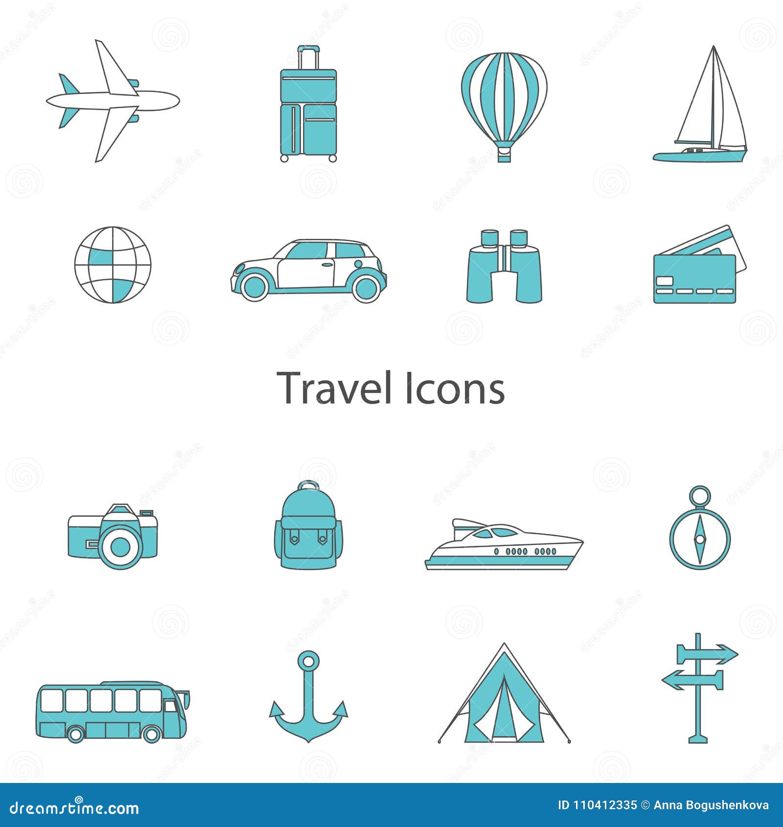 Vector Set Line Flat Icons, Sign and Symbols of Design Travel Elements ...