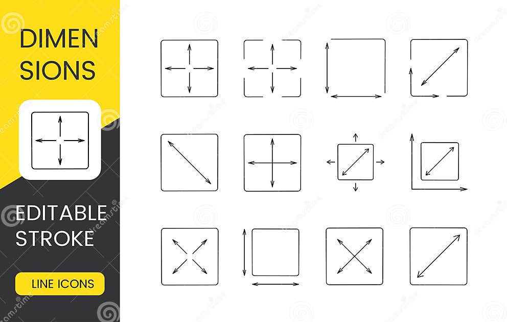 Vector Set of Line Icons Representing Dimensional Sizes. Editable ...