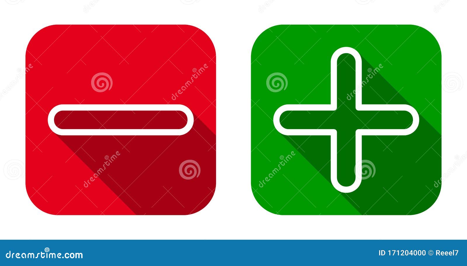 Vector Set of Line Minus & Plus Signs Icons, Flat Square Buttons. Stock ...