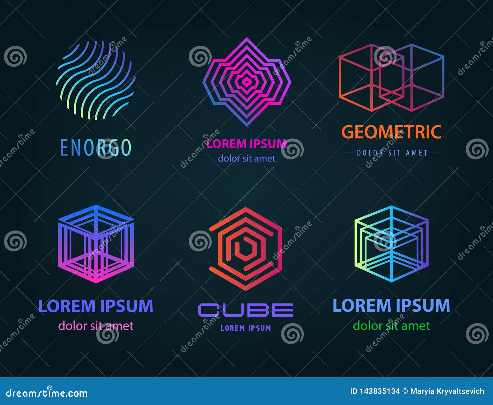Vector Set of Linear Abstract Geometric Logos. Cube Outline Retro 90 S ...