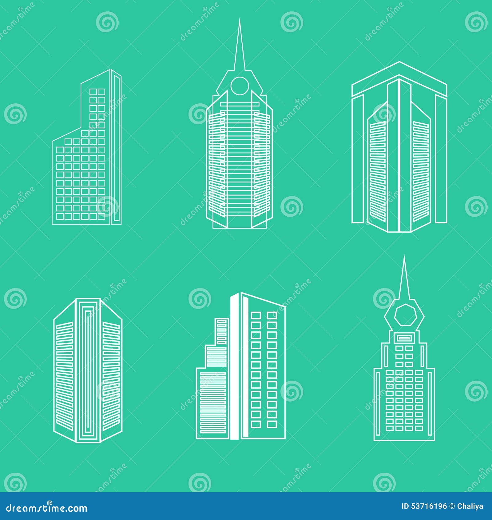 Vector Set Linear Buildings Stock Vector - Illustration of collection ...