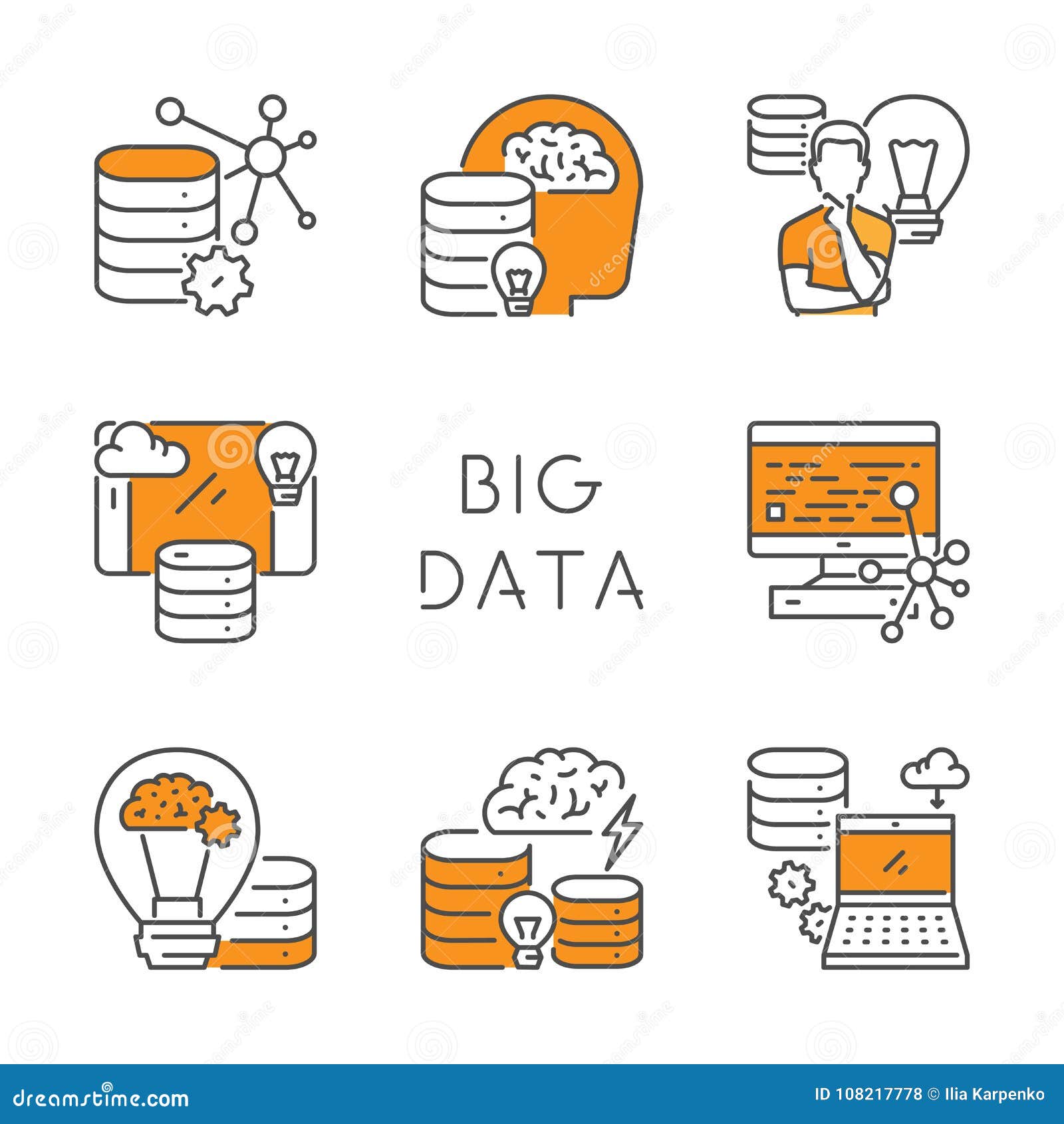 Vector Set of Linear Icons for Big Data Stock Illustration ...