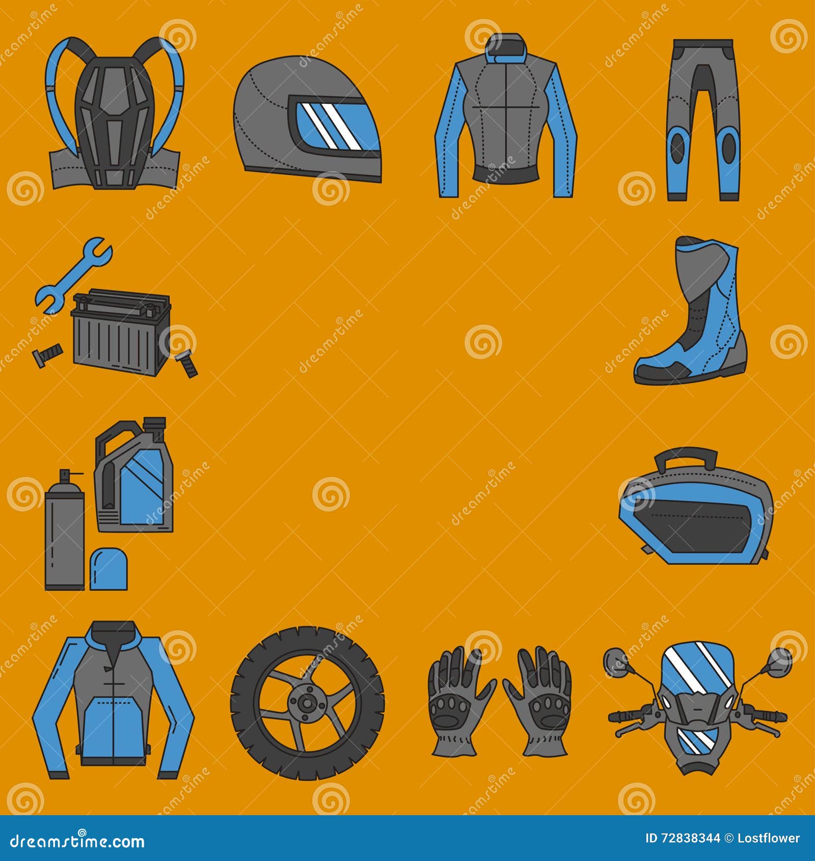 Vector Set of Linear Motorcycle Icons Stock Vector - Illustration of ...