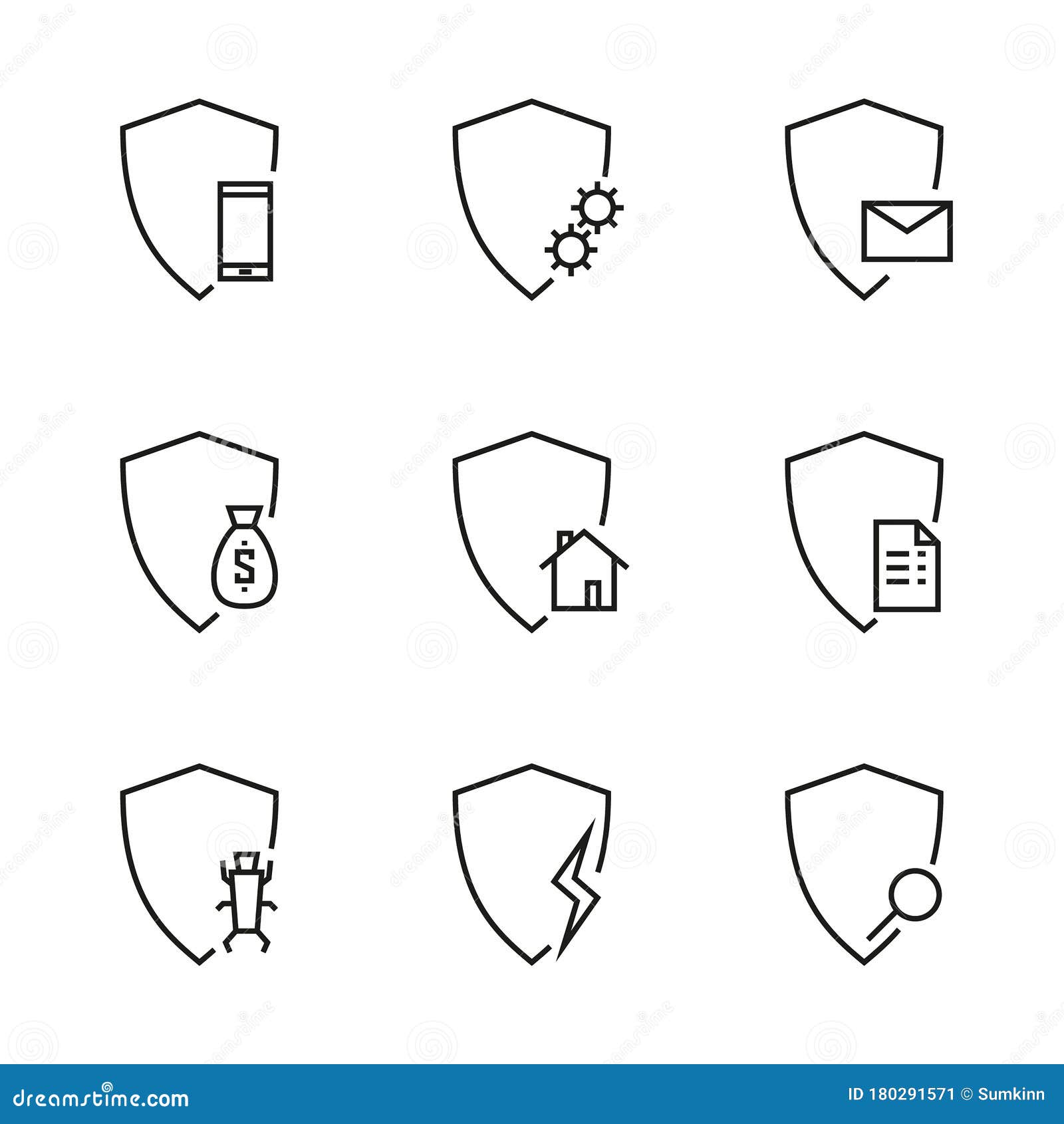 Set of Linear Safety Icons. Stock Vector - Illustration of isolated ...