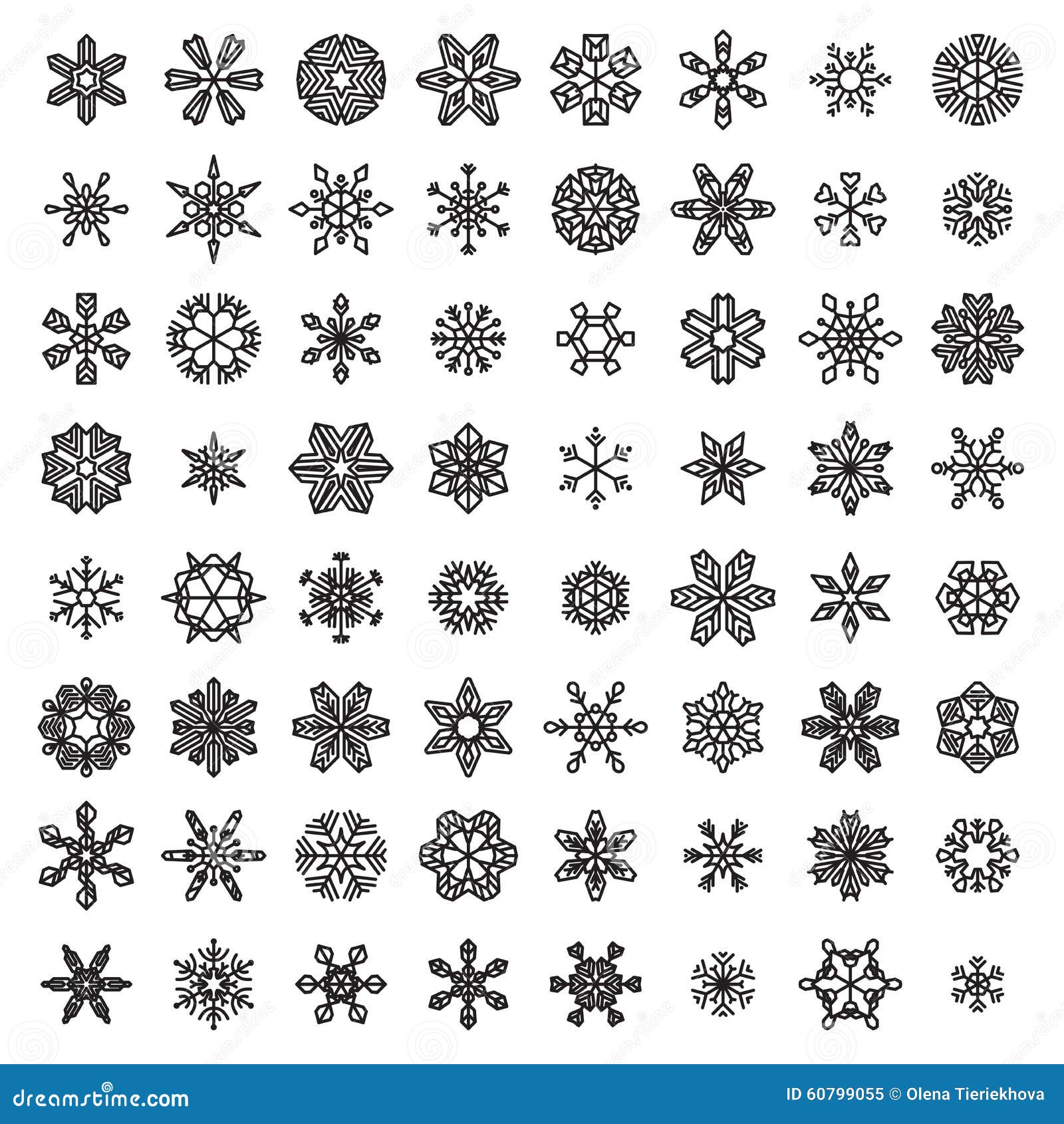 Vector Set of Linear Snowflakes. Stock Vector - Illustration of ...