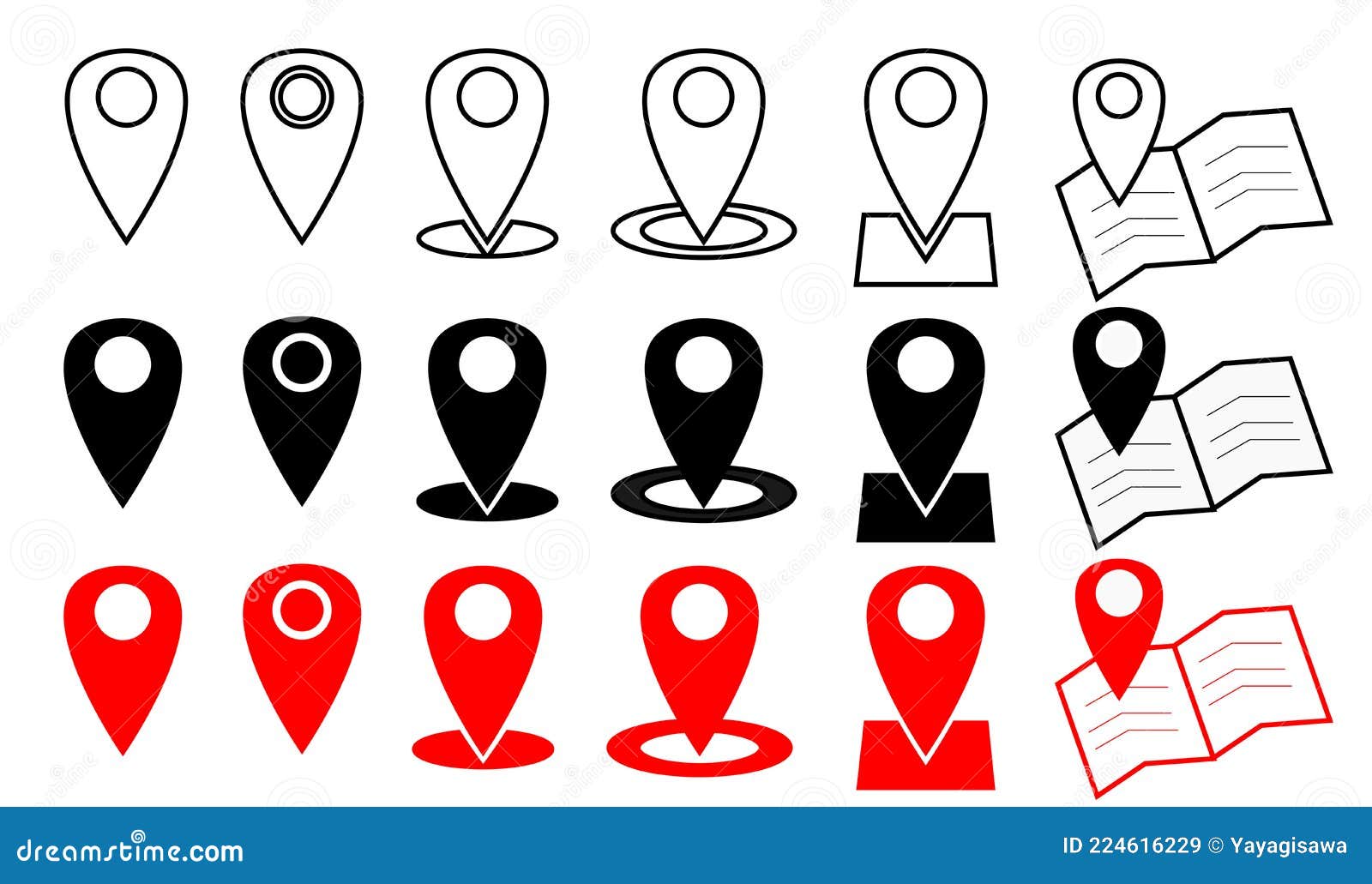 Vector Set of Location Point Pin Icon Illustrations on Map Stock Vector ...