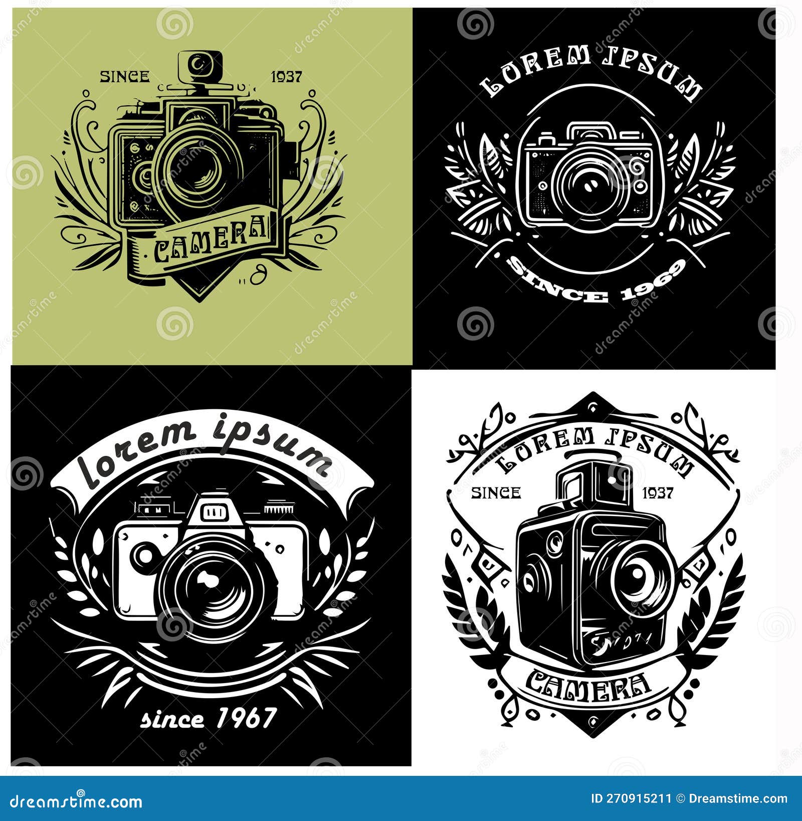 Vector Set of Logos with Cameras. Logo Made in Vintage Style Stock ...