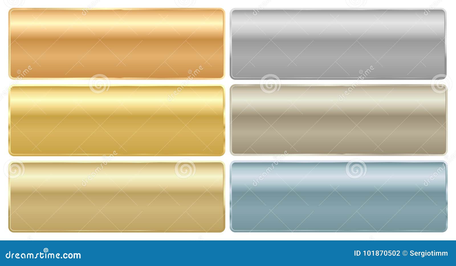 Vector Set of Long Rectangular Plates of Different Metals Gold P Stock ...