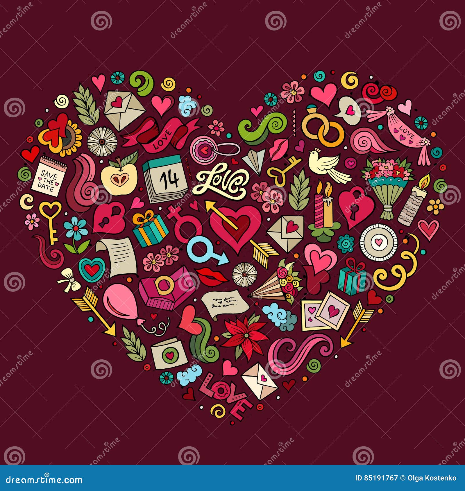 Vector Set of Love Cartoon Doodle Objects Stock Vector - Illustration ...