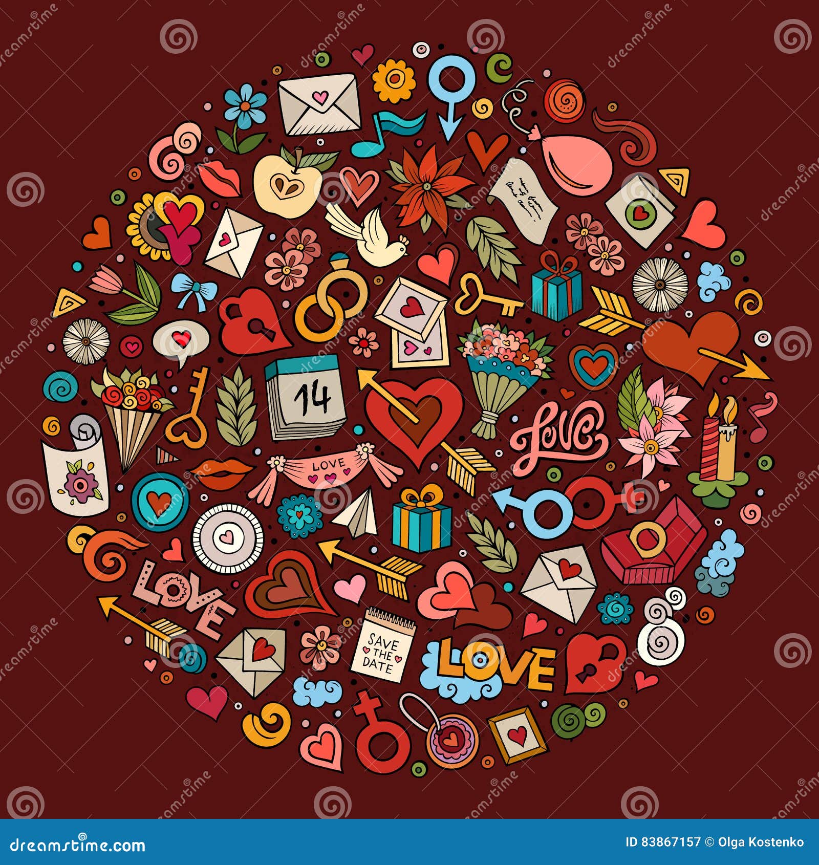Vector Set of Love Cartoon Doodle Objects Stock Vector - Illustration ...