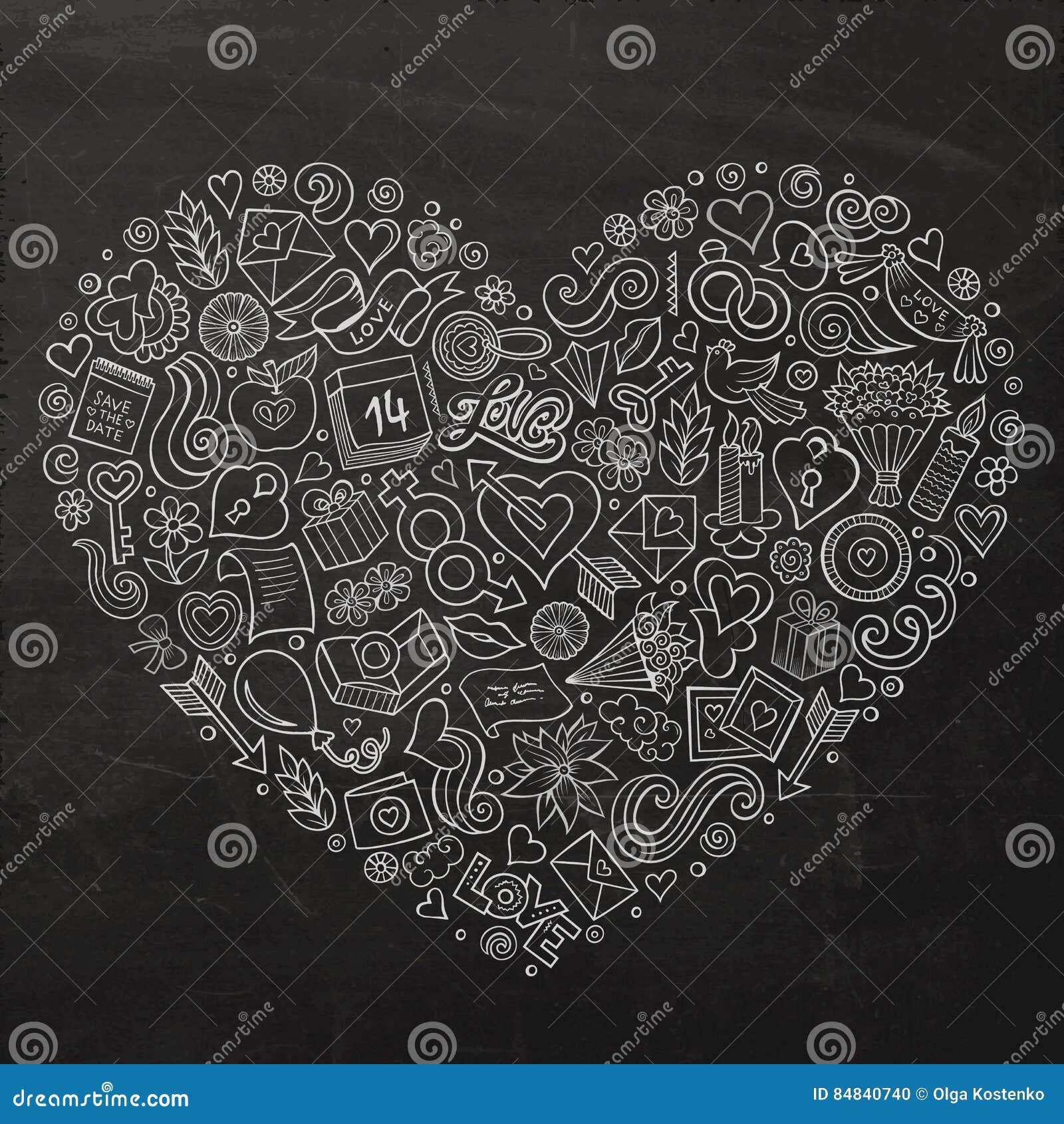 Vector Set of Love Cartoon Doodle Objects Stock Vector - Illustration ...