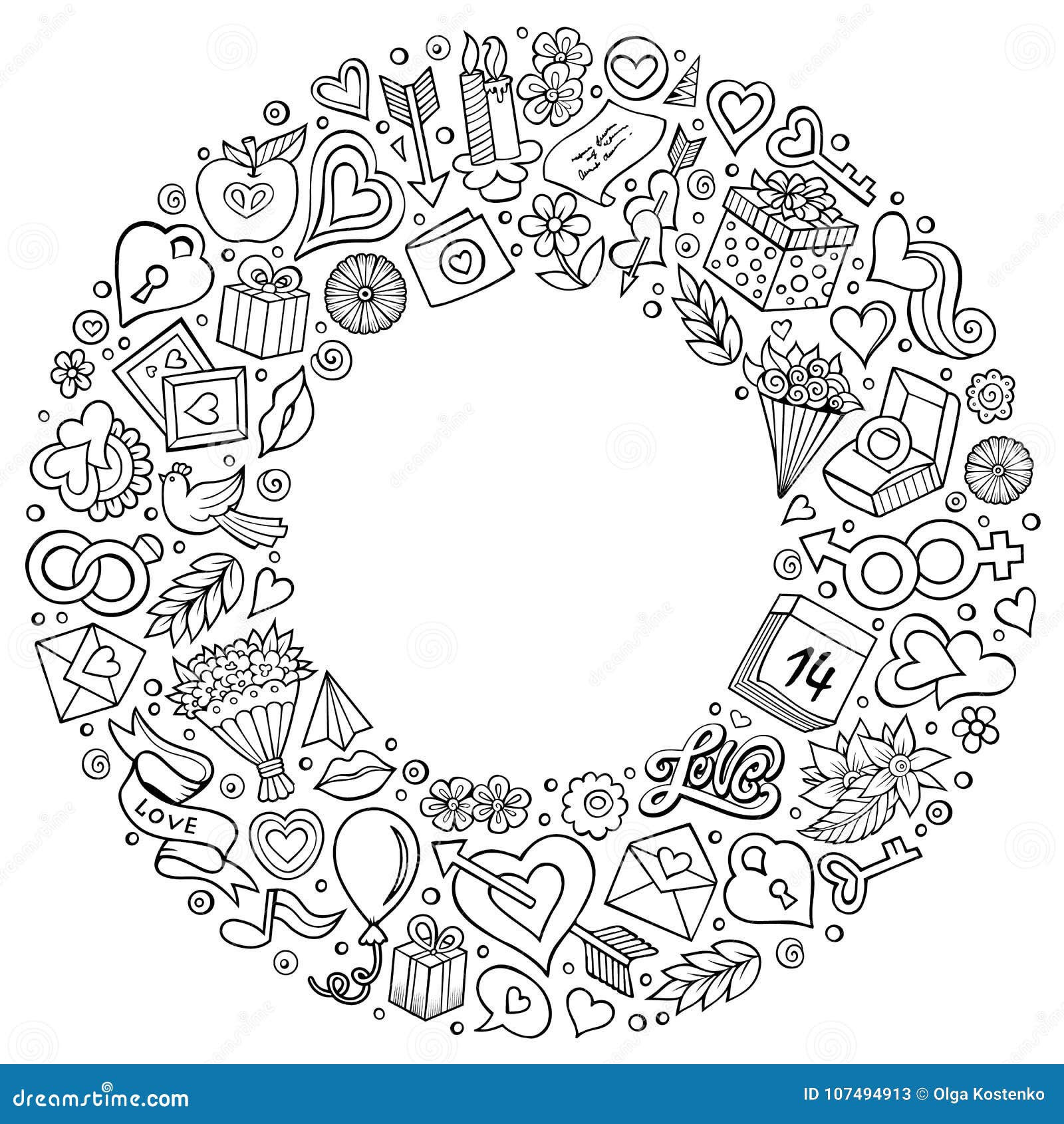 Vector Set of Love Cartoon Doodle Objects Stock Vector - Illustration ...