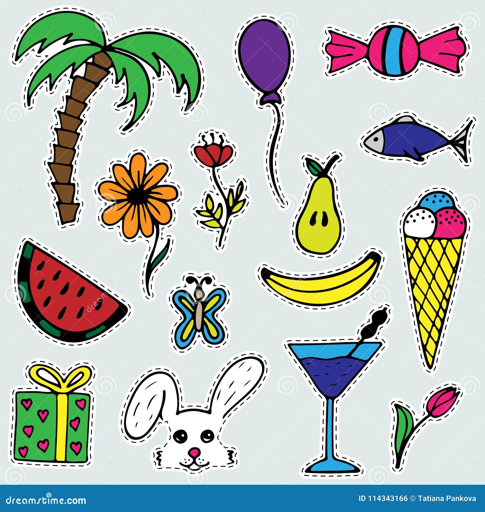 Vector Set of Lovely Hand-drawn Stickers. Stock Vector - Illustration ...