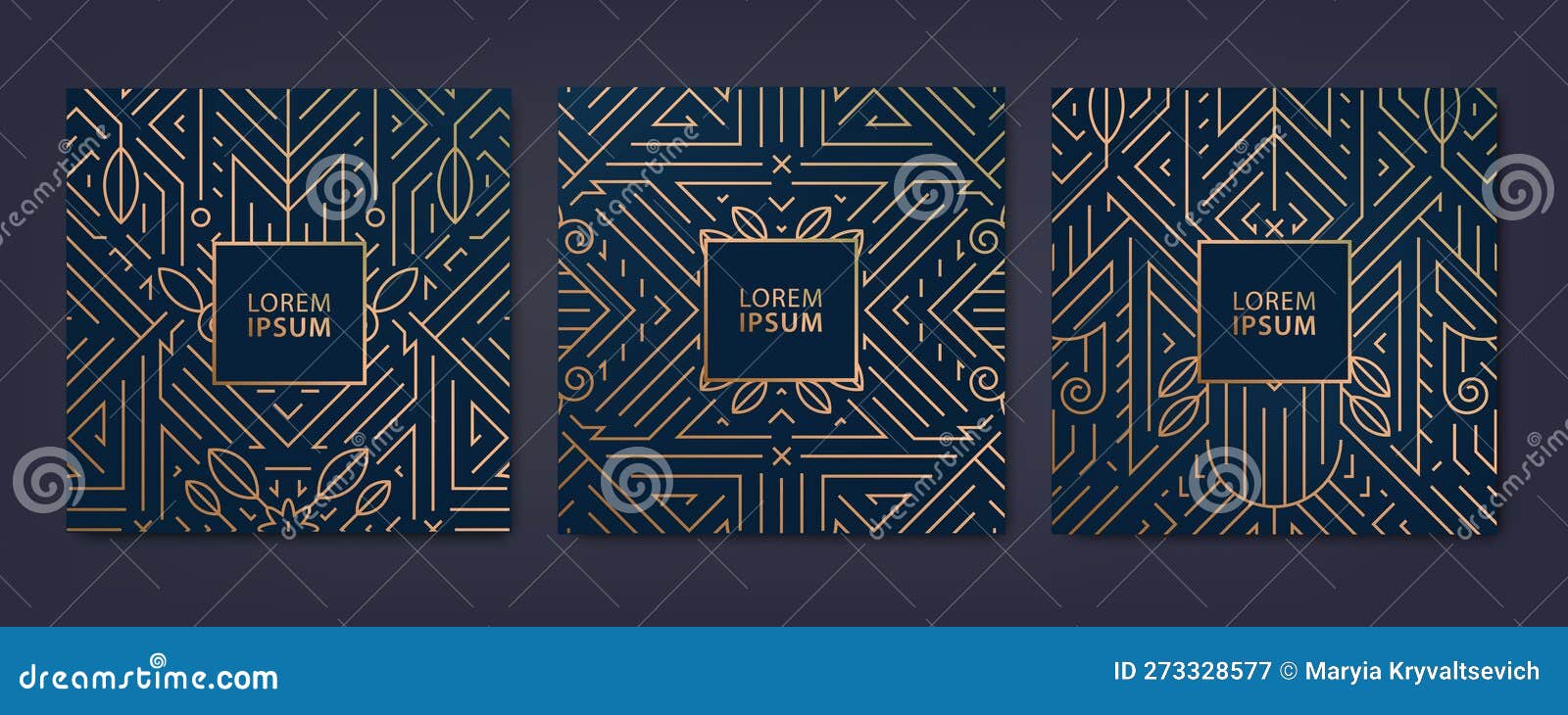 Vector Set of Luxury Cover Templates, Square Line Art Deco Patterns ...