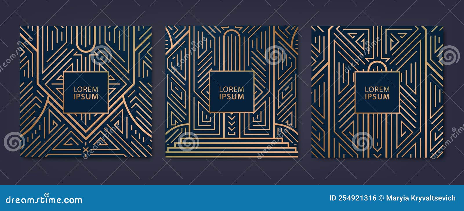 Vector Set of Luxury Cover Templates, Square Line Art Deco Patterns ...