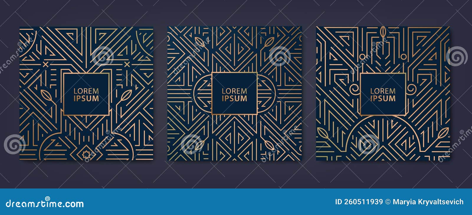 Vector Set of Luxury Cover Templates, Square Line Art Deco Patterns ...