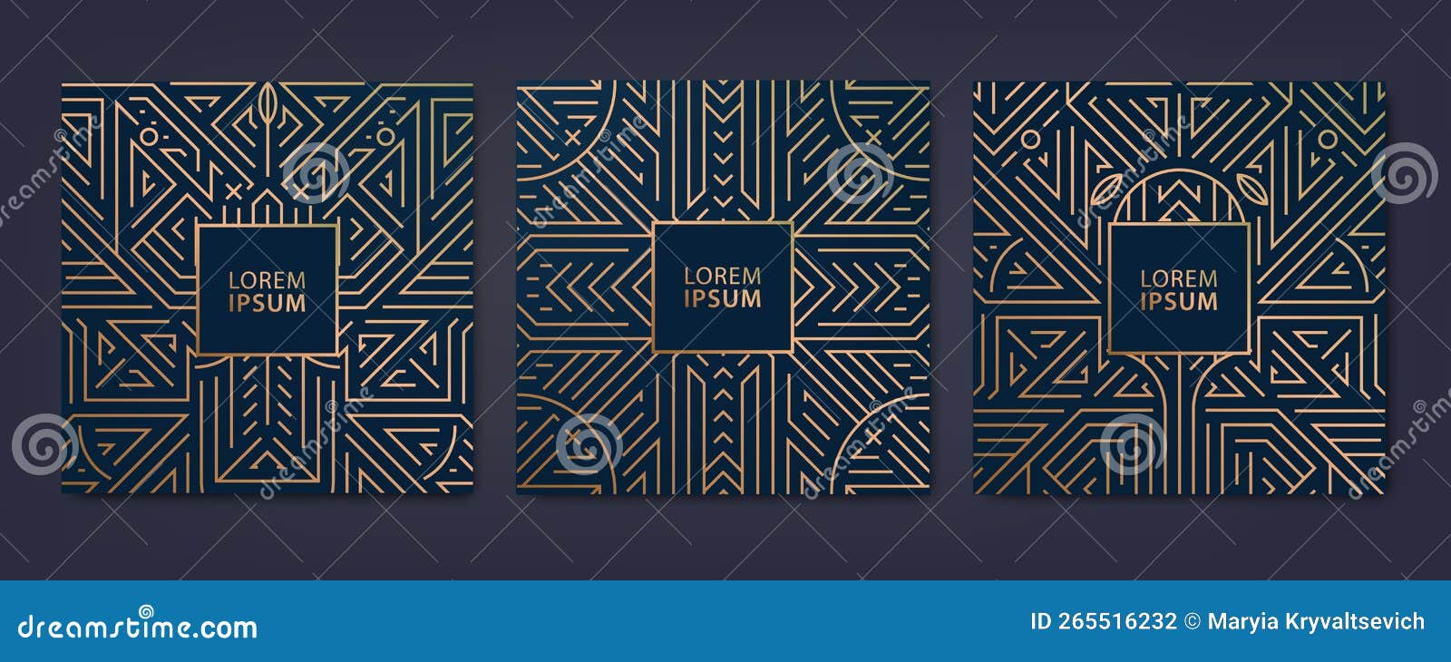 Vector Set of Luxury Cover Templates, Square Line Art Deco Patterns ...