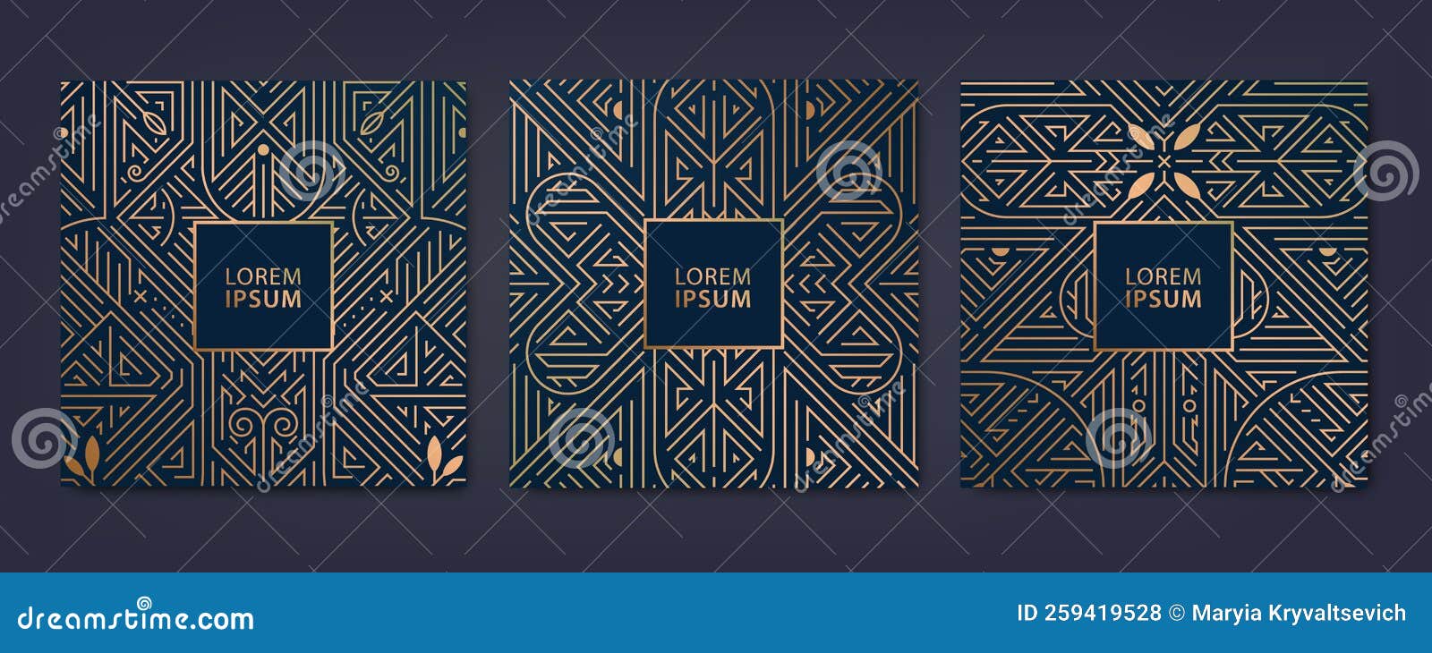 Vector Set of Luxury Line Cover Templates, Square Line Art Deco ...