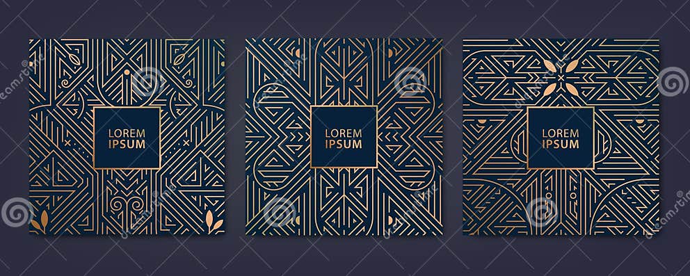 Vector Set of Luxury Line Cover Templates, Square Line Art Deco ...