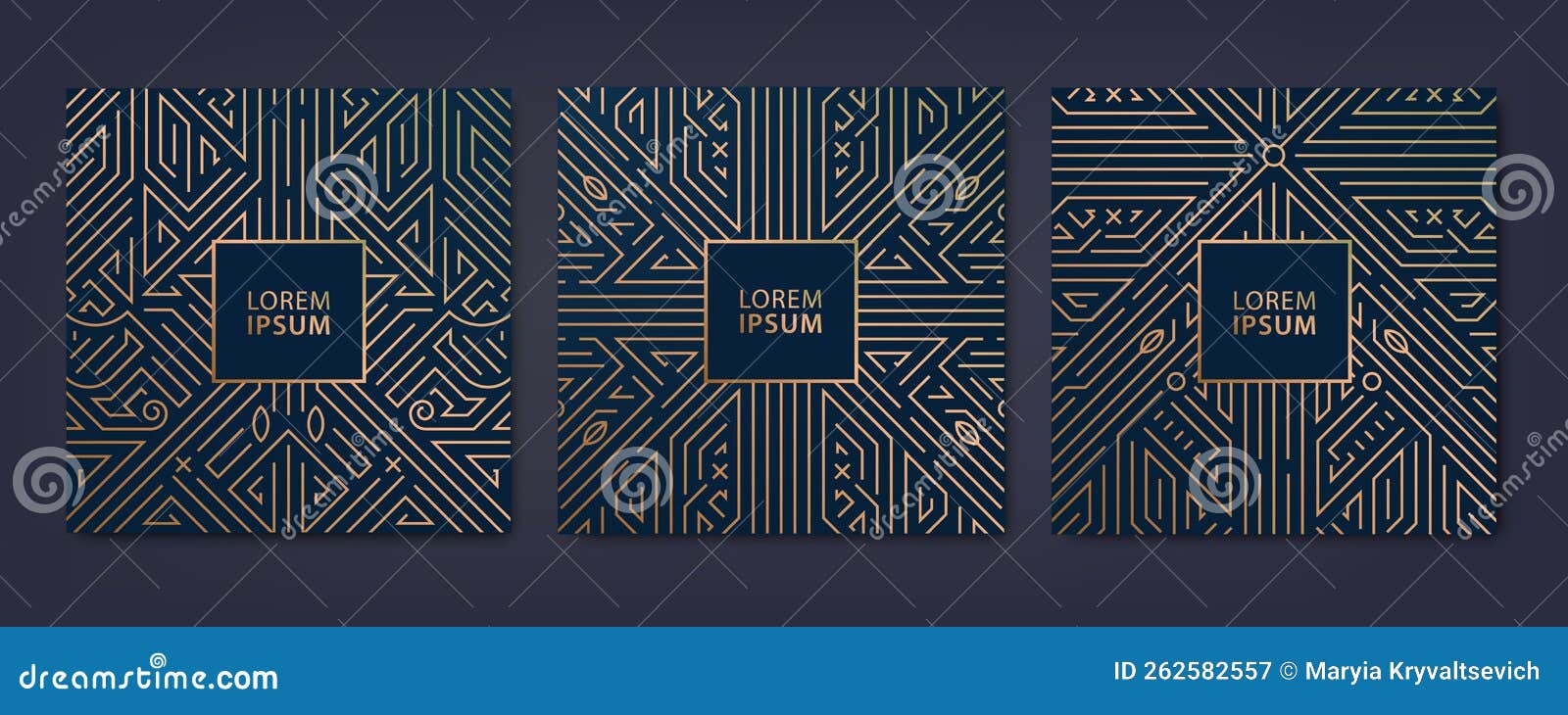 Vector Set of Luxury Line Cover Templates, Square Line Art Deco ...
