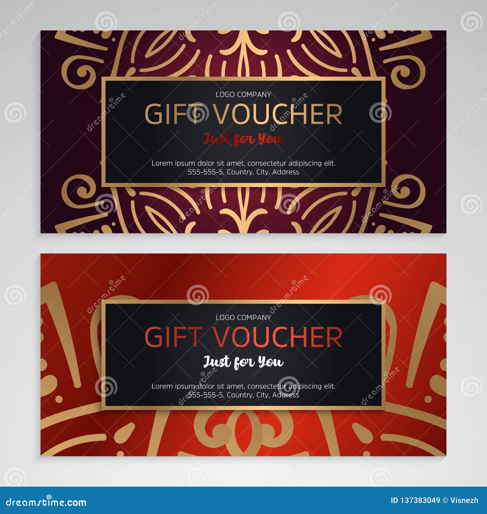Vector Set of Luxury Red Gift Vouchers Stock Vector - Illustration of ...