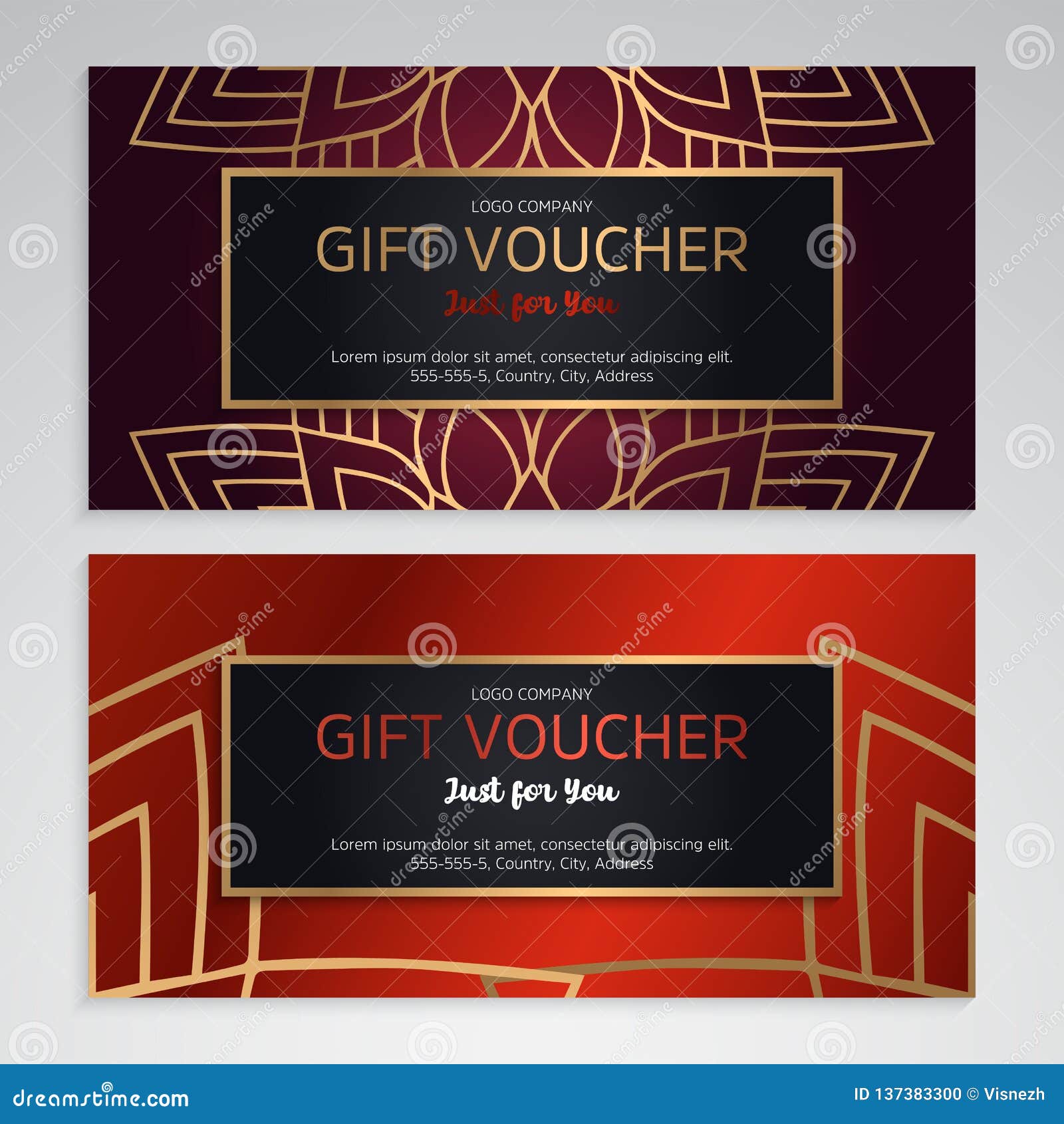Vector Set of Luxury Red Gift Vouchers Stock Vector - Illustration of ...