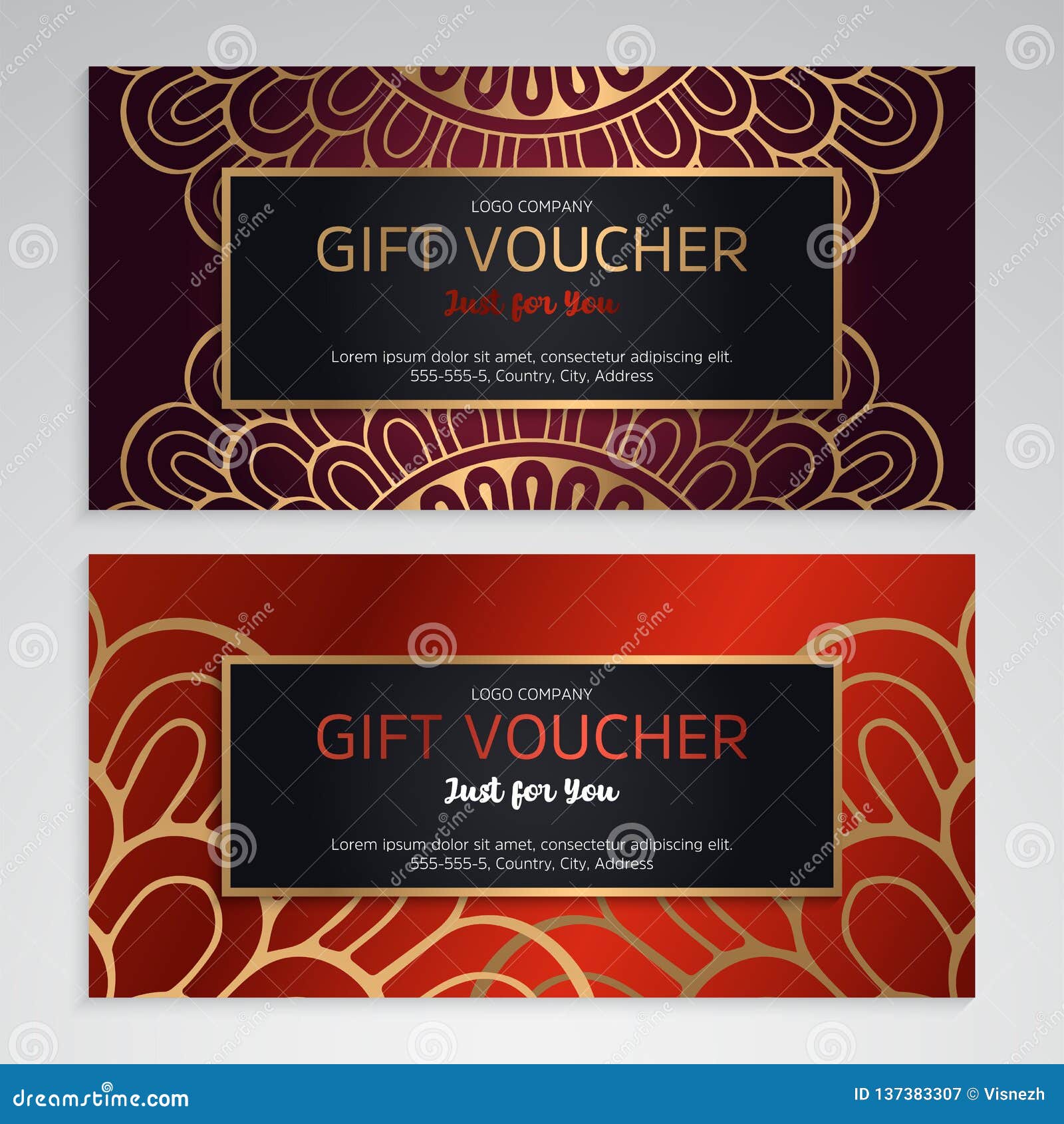 Vector Set of Luxury Red Gift Vouchers Stock Vector - Illustration of ...