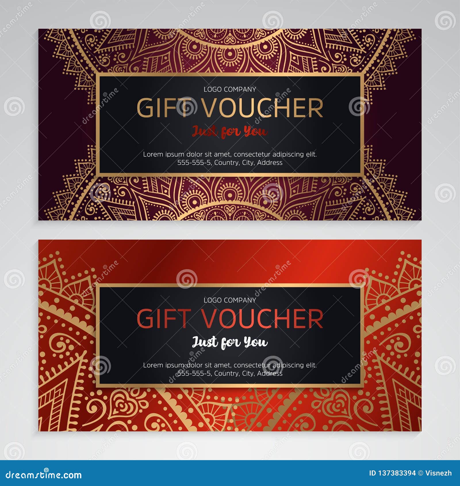 Vector Set of Luxury Red Gift Vouchers Stock Vector - Illustration of ...