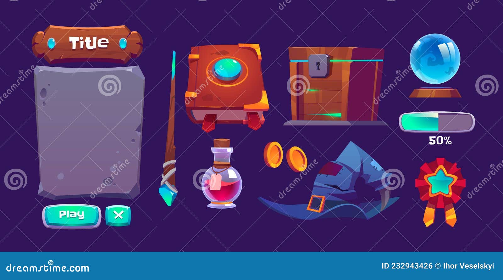 Vector Set of Magic Game Interface Elements Stock Vector - Illustration ...