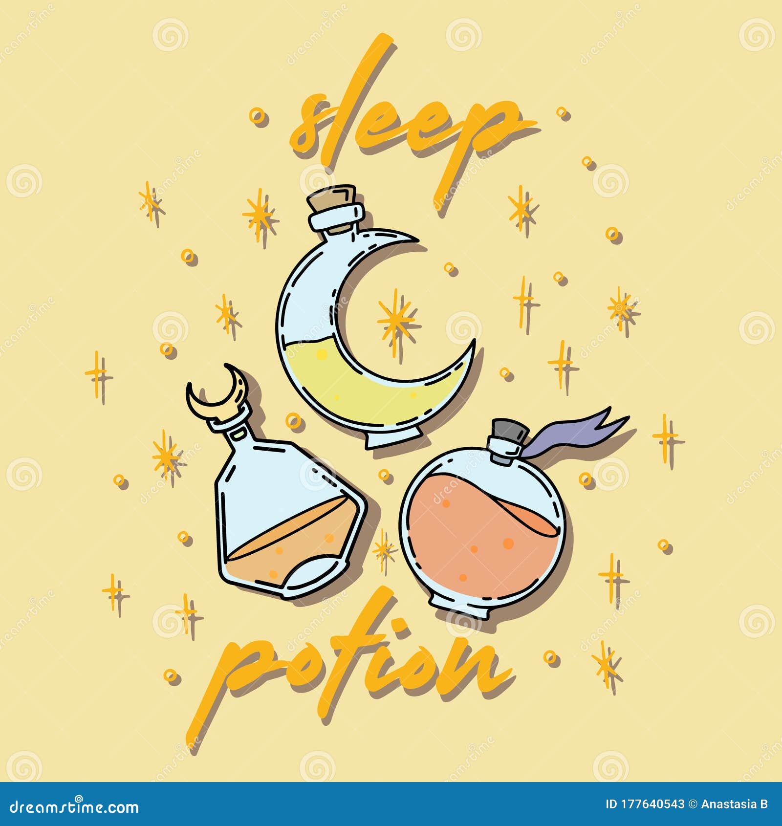 Vector Set of Magic Sleep Potions. Magic Yellow Drink. Halloween ...