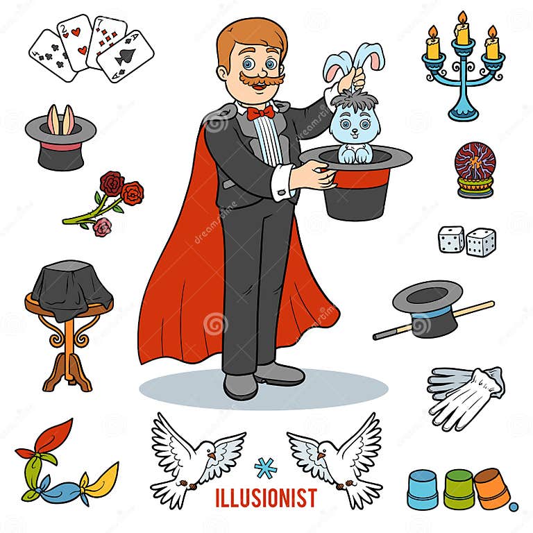 Vector Set with Magician and Objects for Magic Tricks Stock Vector ...
